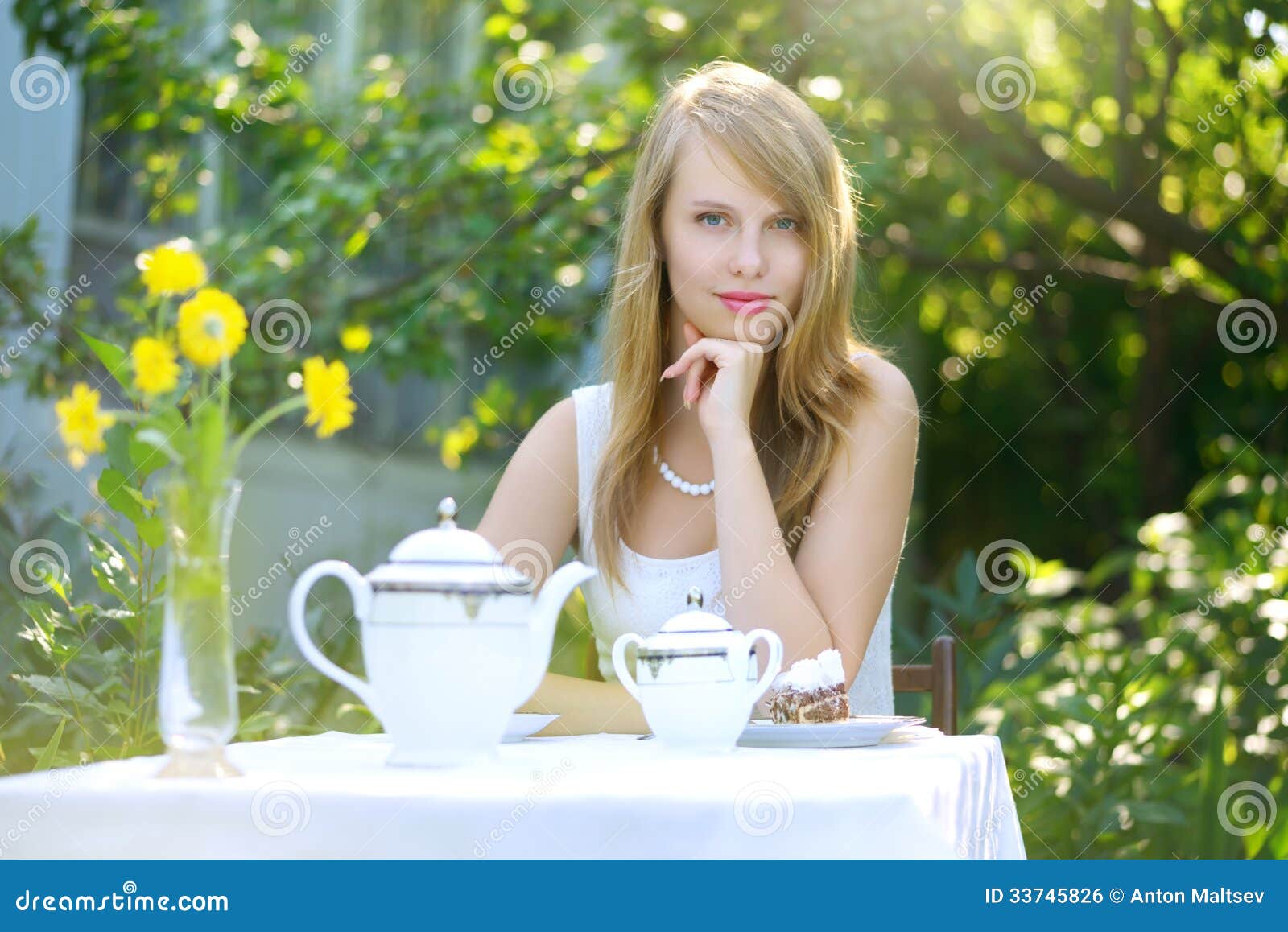 Beautiful Woman Drinking Tea Stock Photo - Image of relax, people: 33745826