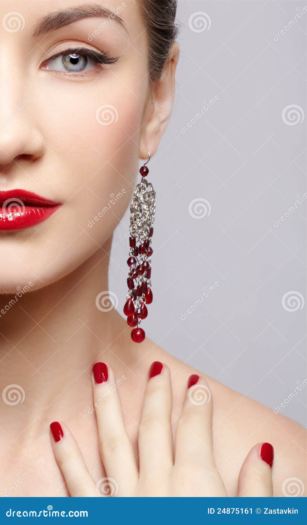 Beautiful Woman in Ear-rings Stock Image - Image of gray, bijouterie ...