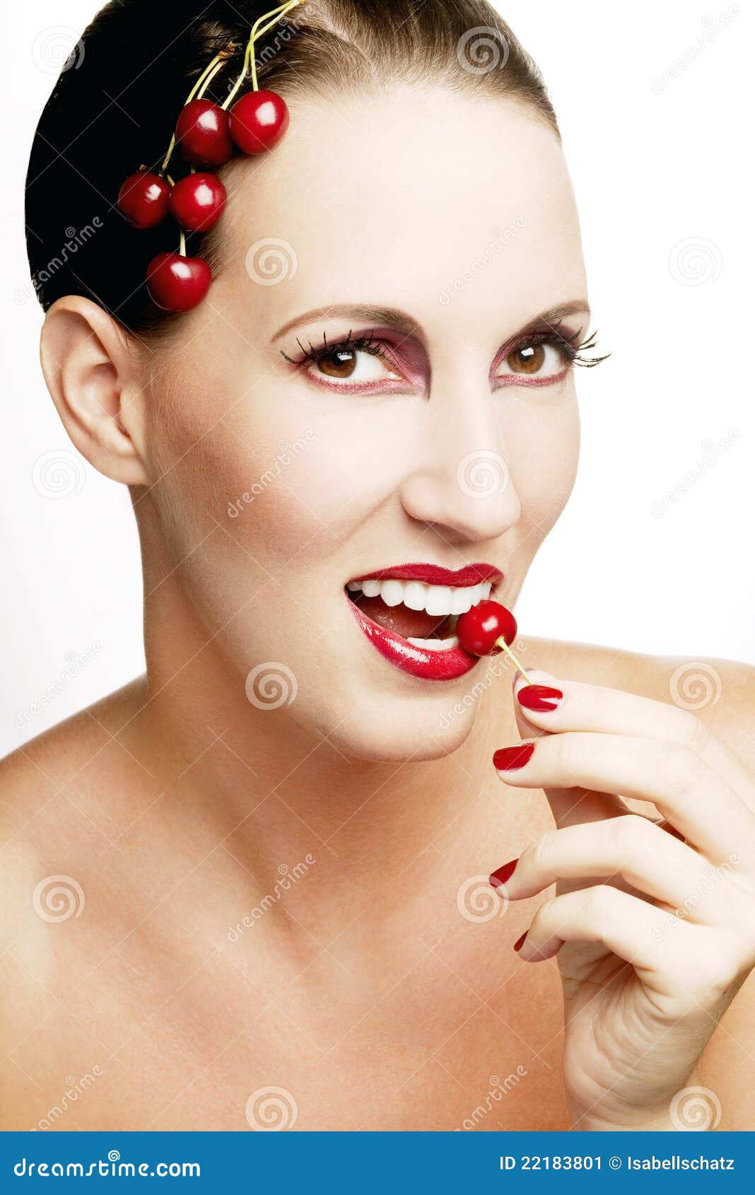 Beautiful Woman Eating a Cherry Stock Image - Image of white, cherry ...