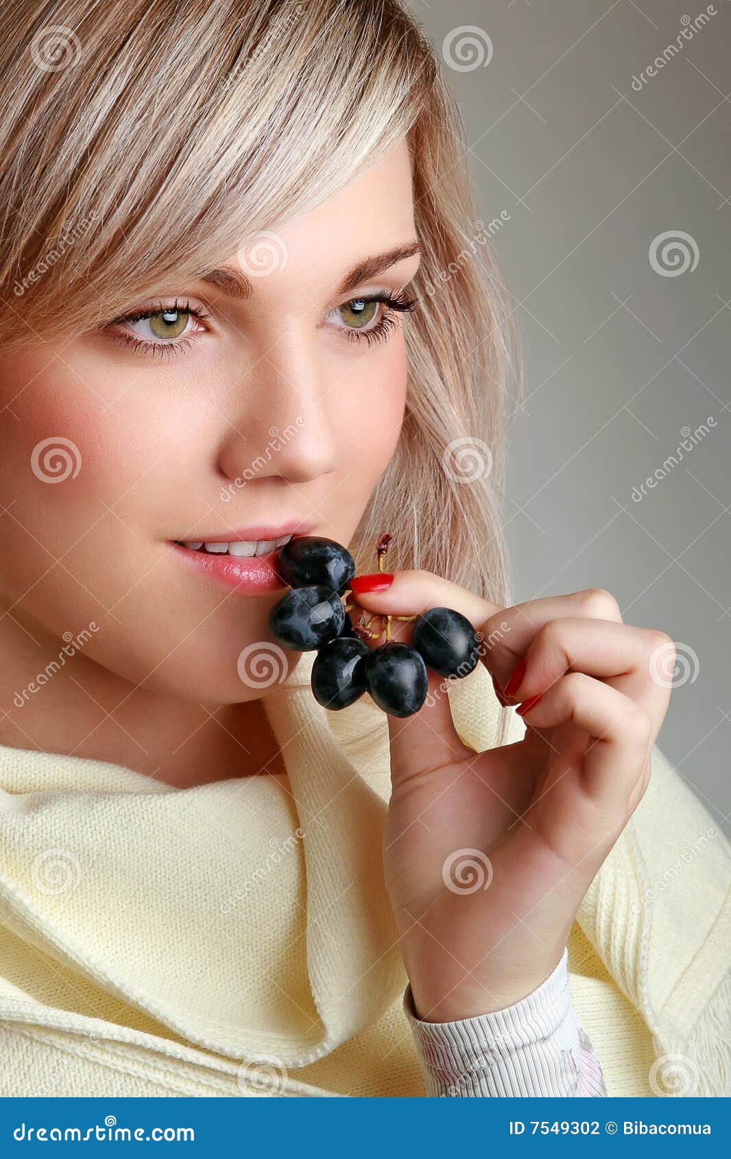 Beautiful Woman Eating Fresh Grape Stock Photo - Image of face ...