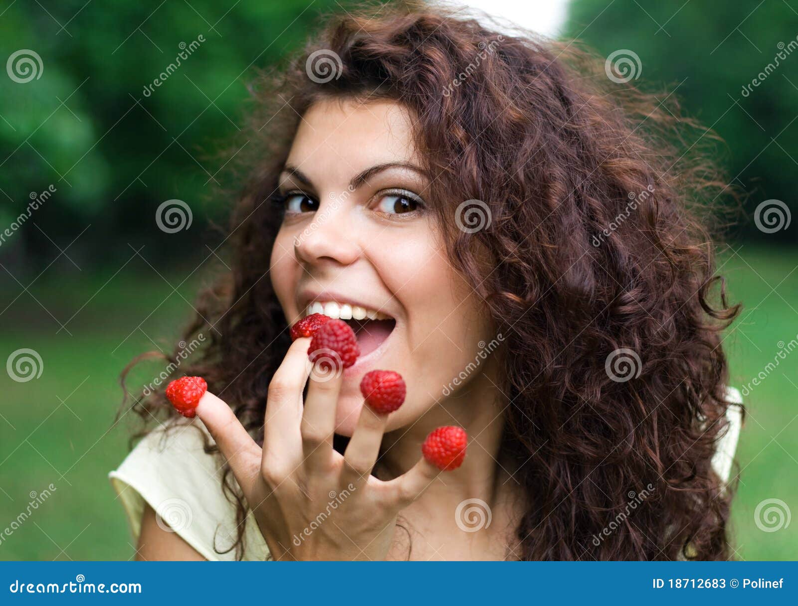 Beautiful Woman Eating Fresh Raspberry Stock Image - Image of freshness ...