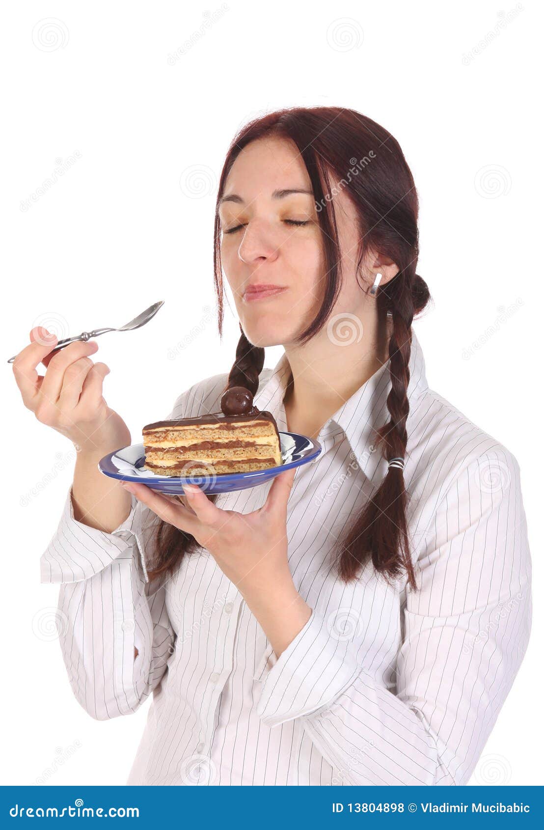 Beautiful Woman Eating Piece of Cake Stock Photo - Image of people ...