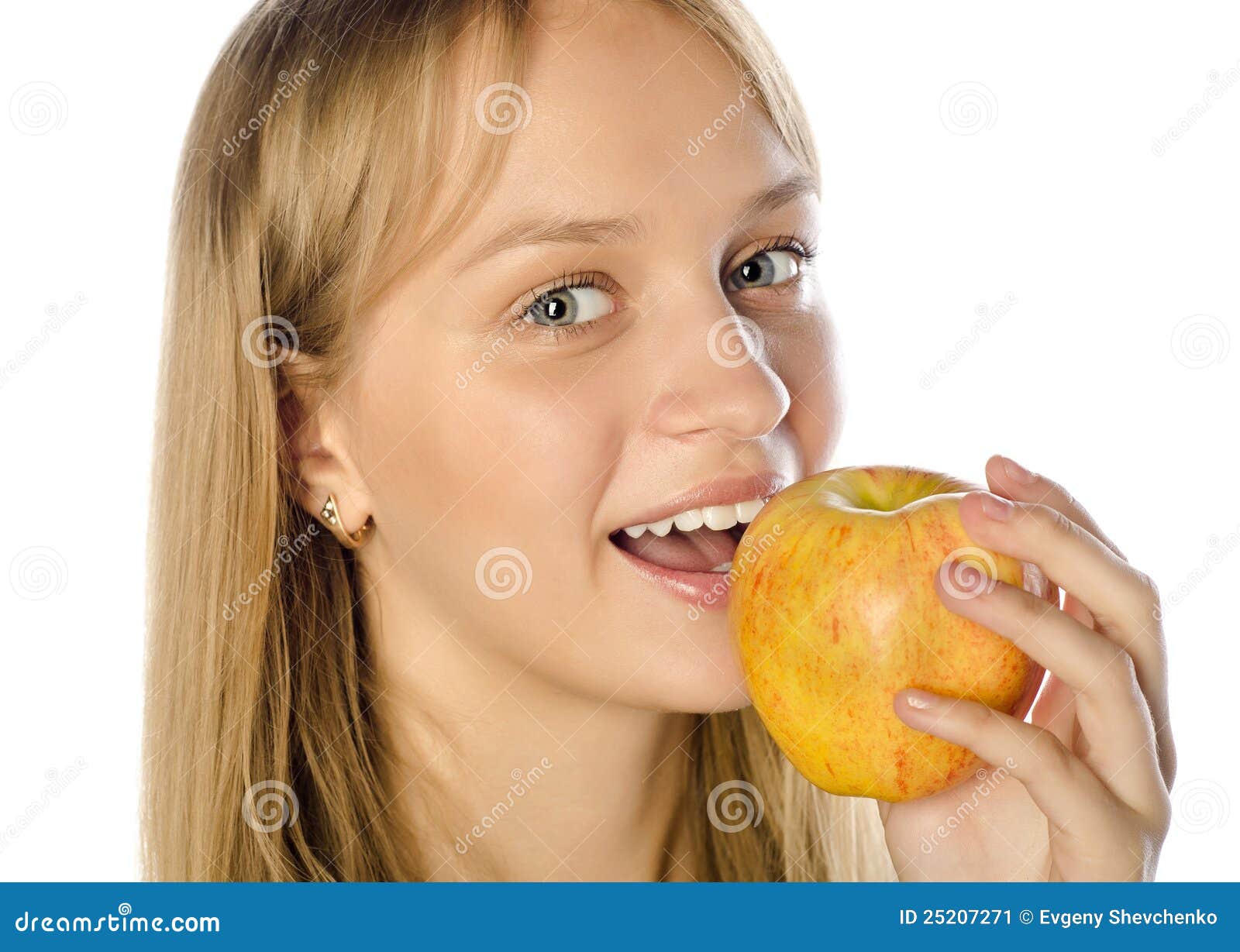 Beautiful Woman Eating Red Apple Stock Image - Image of natural, smile ...