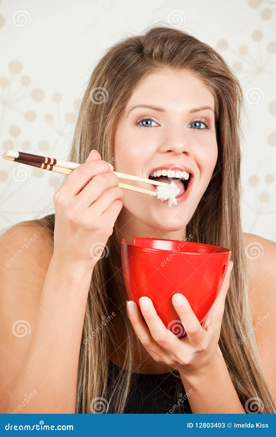 Beautiful Woman Eating Rice with Sticks Stock Image - Image of healthy ...