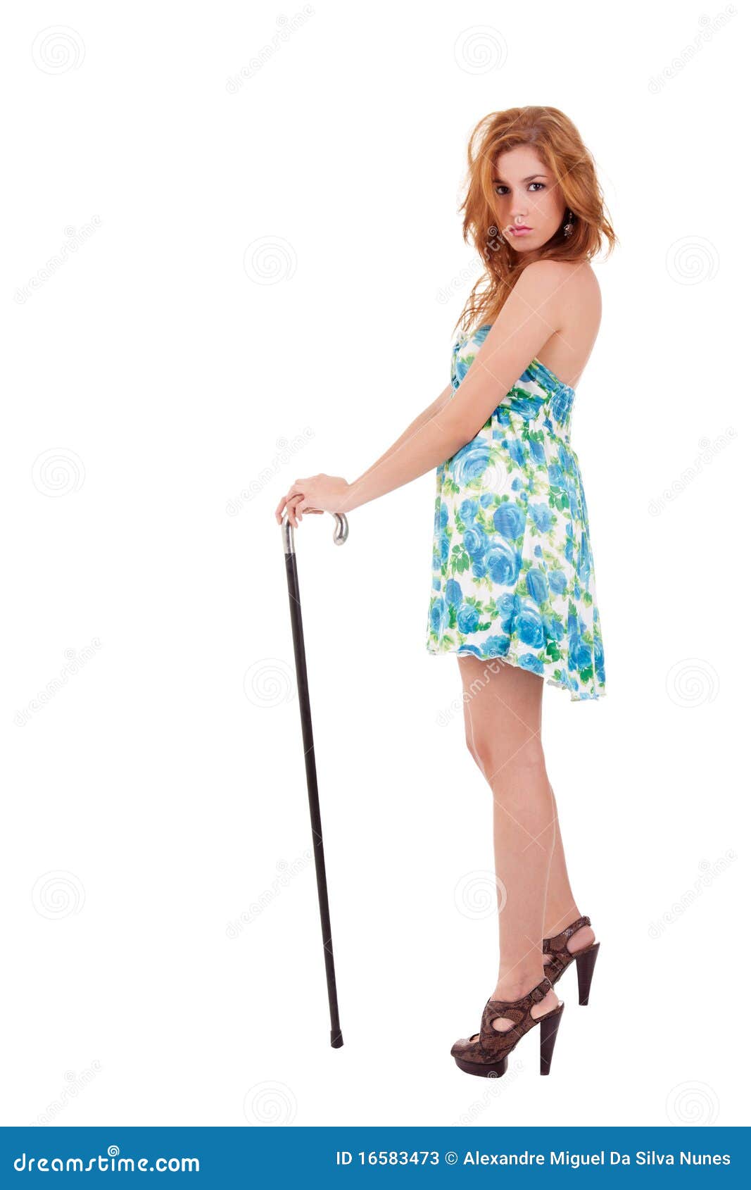 Beautiful Woman with Elegant Dress and a Cane Stock Image - Image of ...