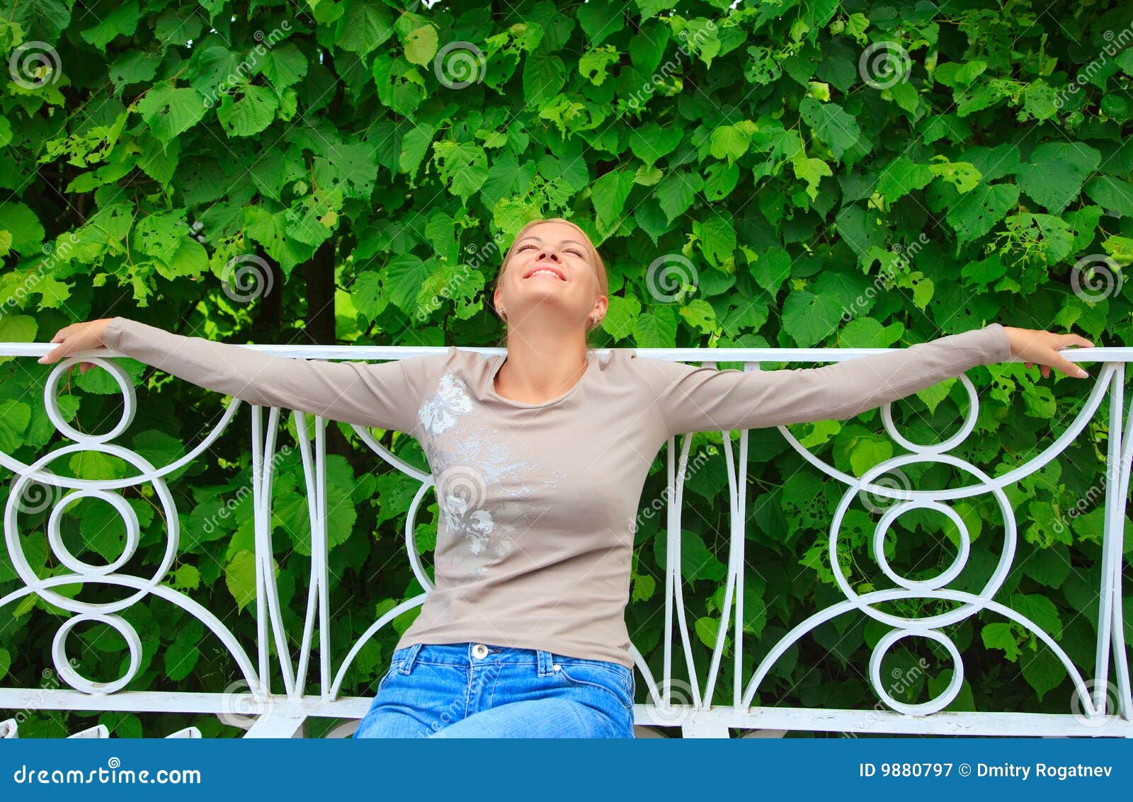 Beautiful Woman Enjoying the Sun on a Bench Stock Image - Image of ...