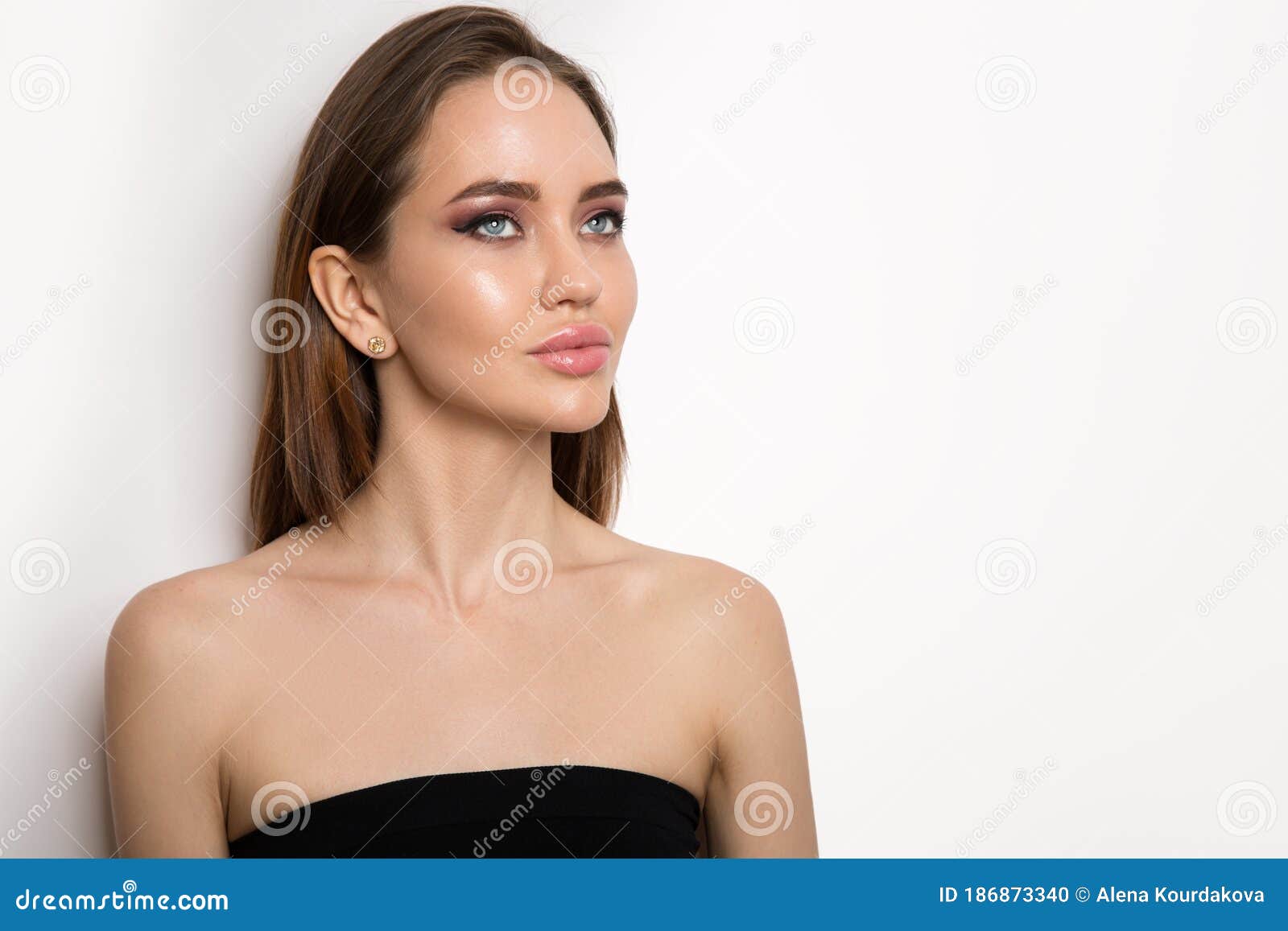 Beautiful Woman with Expressive Eyes. White Background Stock Photo ...