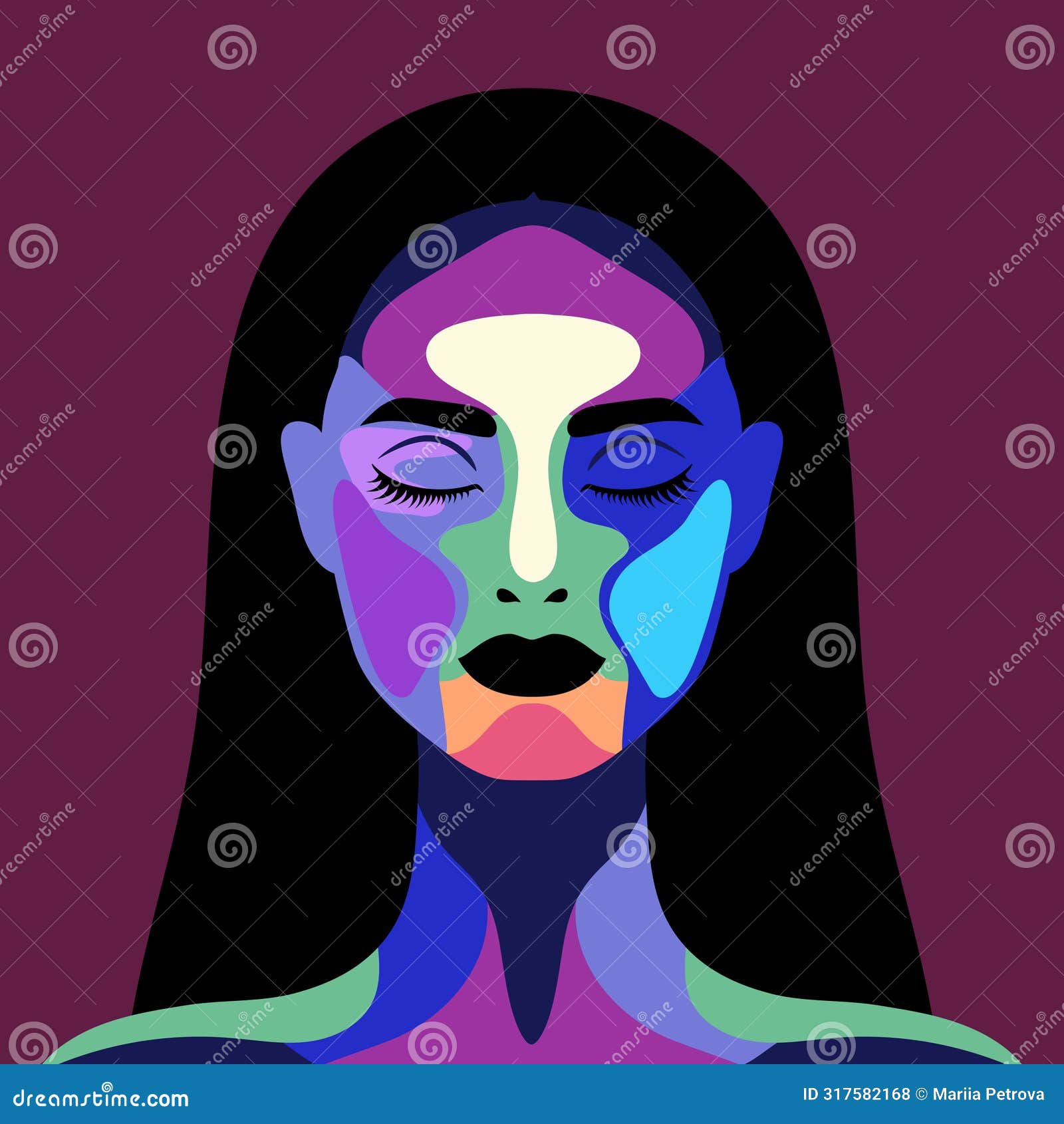 Beautiful Woman Face Collage Made Of Colorful Shapes Portrait Of A