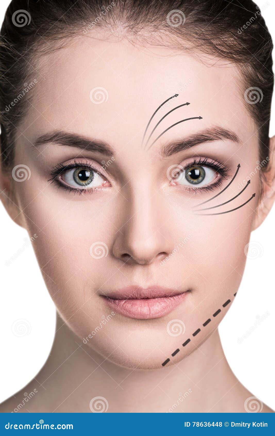 Beautiful Woman Face with Correction Lines. Stock Photo - Image of lips ...