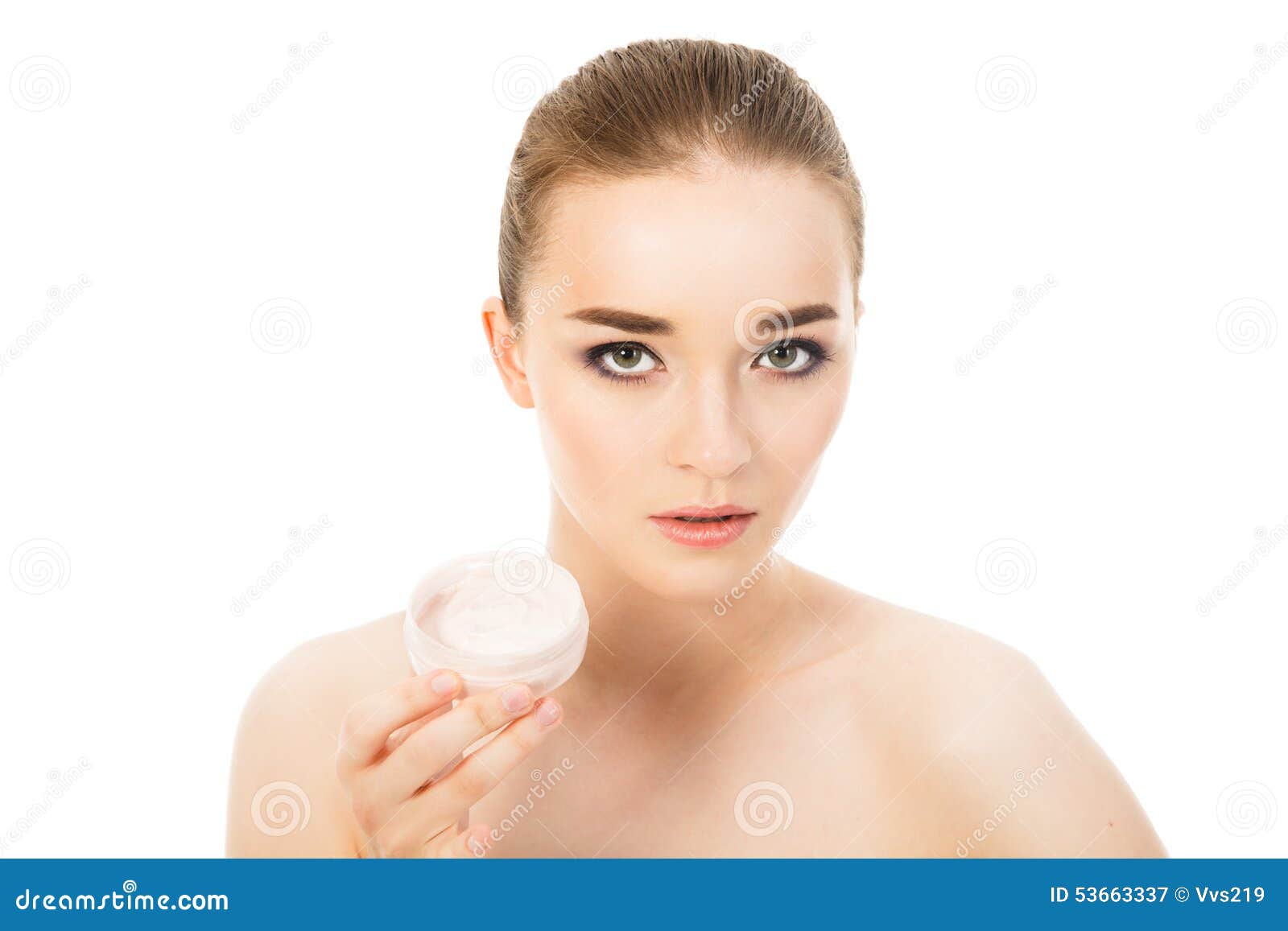 Beautiful Woman with Face Cream Isolated Stock Image - Image of ...