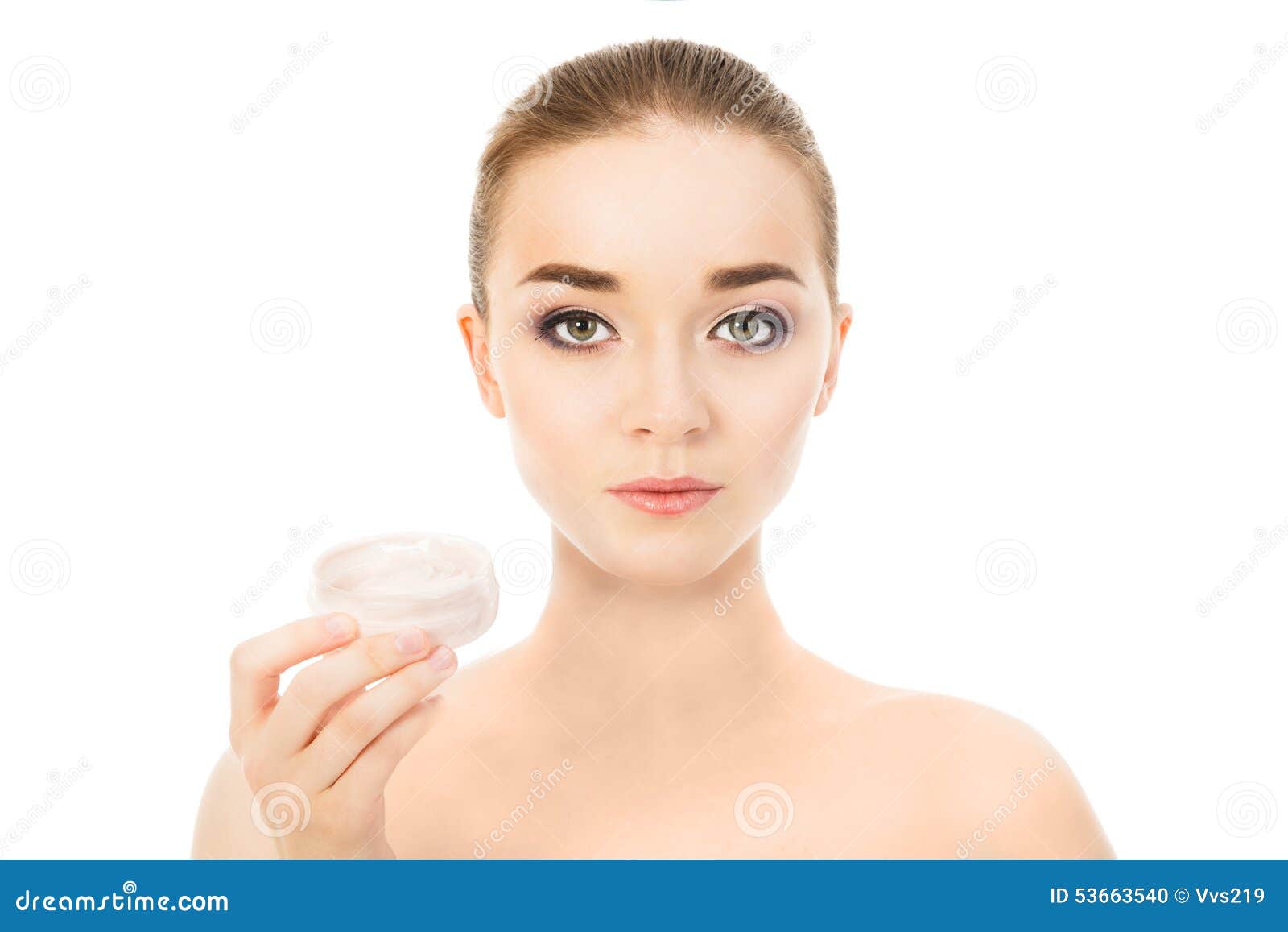 Beautiful Woman with Face Cream Isolated Stock Photo - Image of face ...