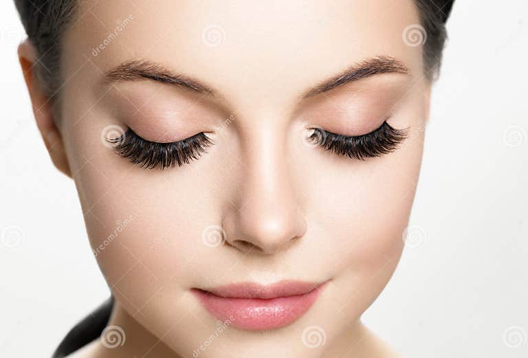 Beautiful Woman Face With Eyelashes Lashes Extension Before And After