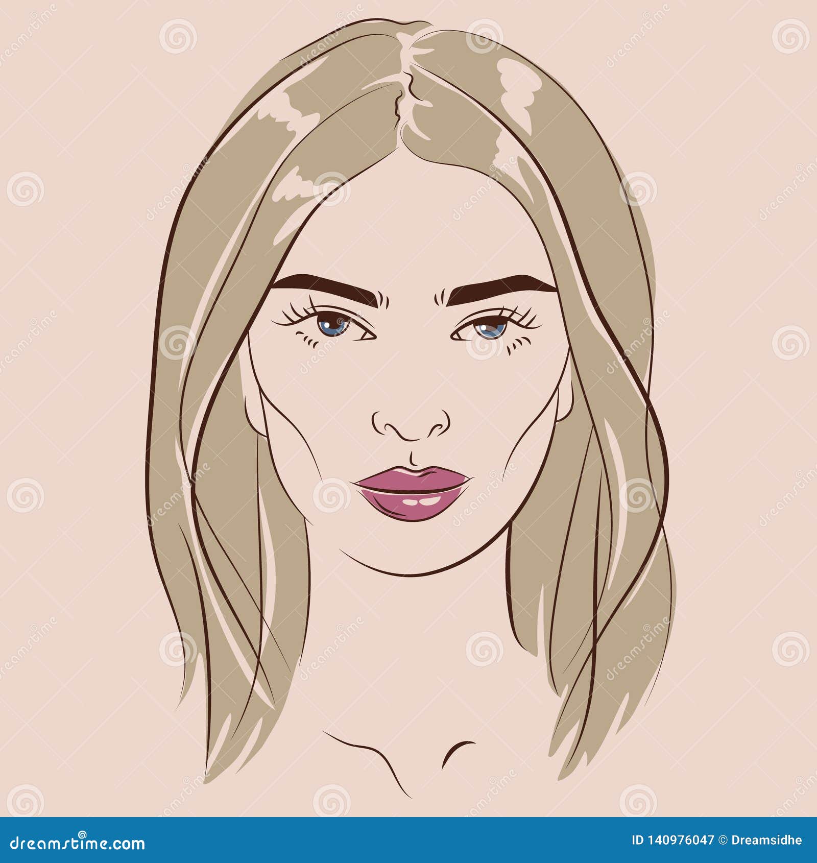 Beautiful Woman Face Hand Drawn Stock Vector - Illustration of line ...
