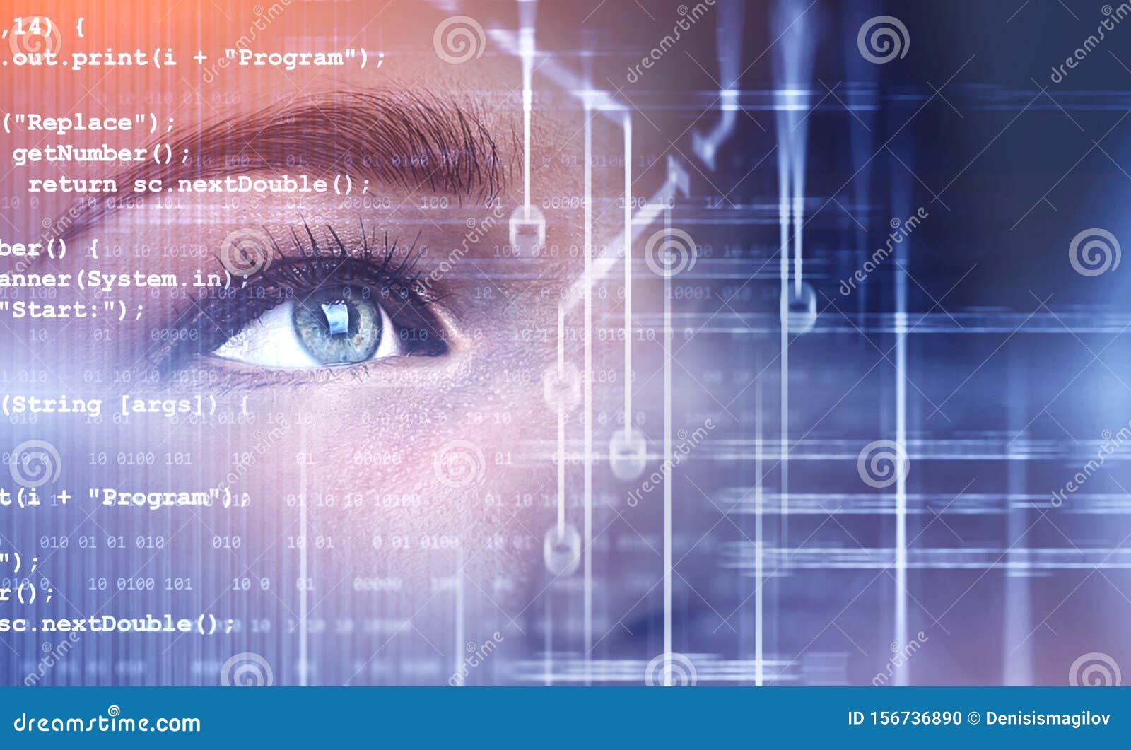 Beautiful Woman Face, Lines of Code Stock Photo - Image of filter, face ...