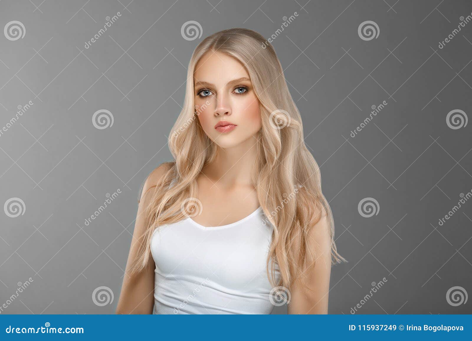 Beautiful Woman Face Portrait Beauty Skin Care Concept With Long Stock