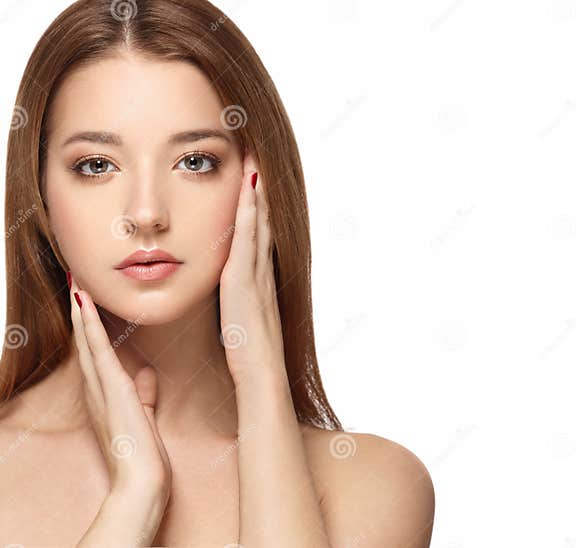 Beautiful Woman Face Portrait With Clean Fresh Skin Close Up Skin Care