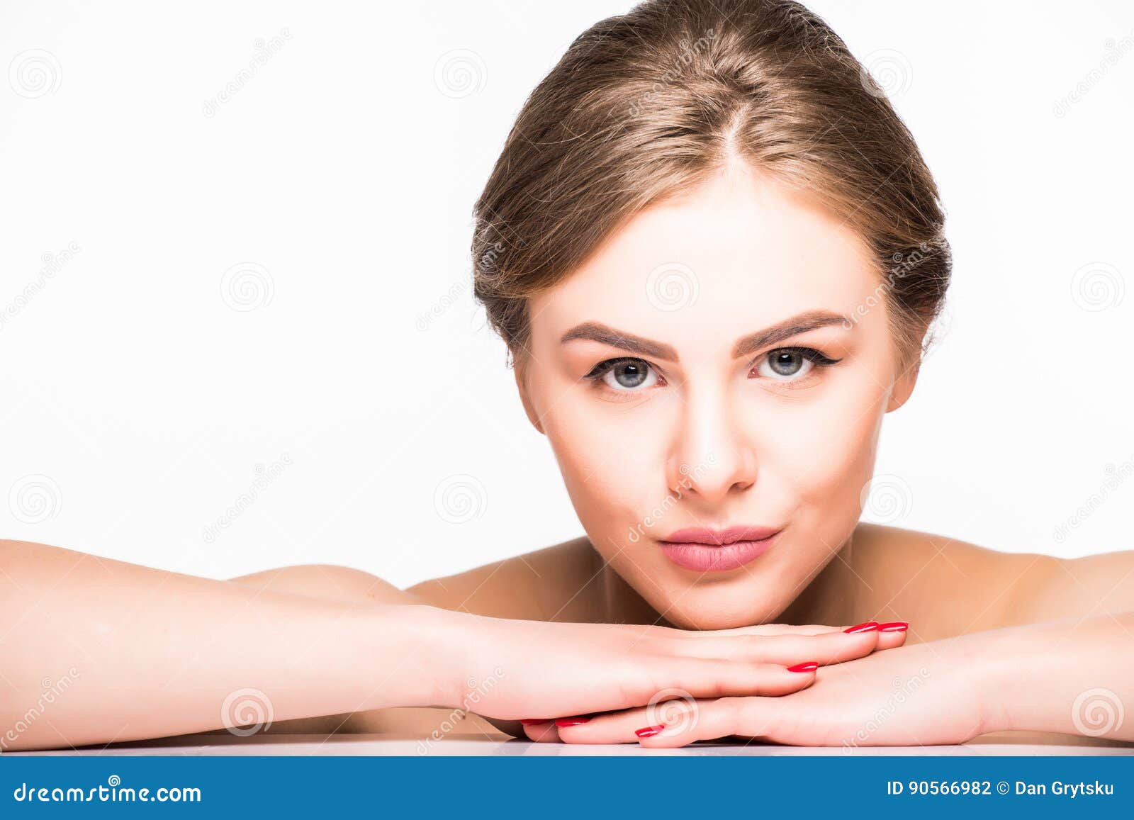 Beautiful Woman Face Studio on White Background Stock Photo - Image of ...