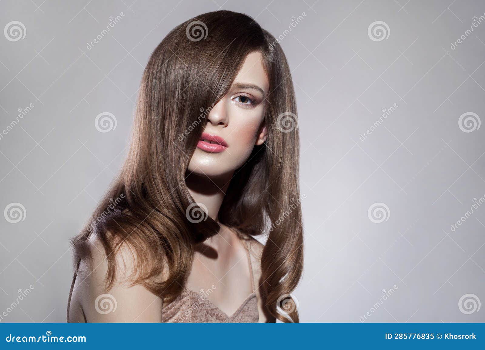 Beautiful Woman Fashion Model With Shiny Hair After Keratin Hair