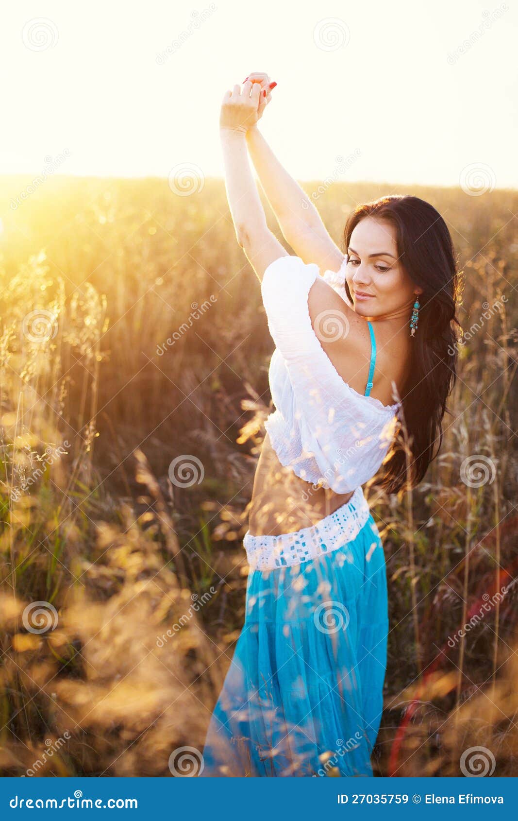 Beautiful Woman in Field at Sunset Stock Image - Image of health, cone ...