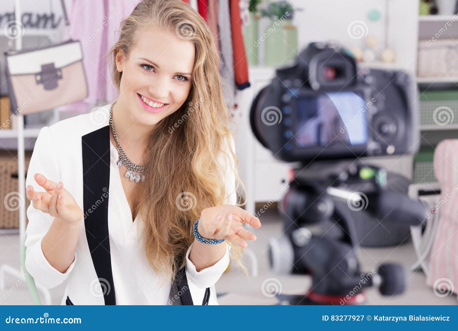 Beautiful Woman Filming Tutorial Stock Image - Image of creative, media ...