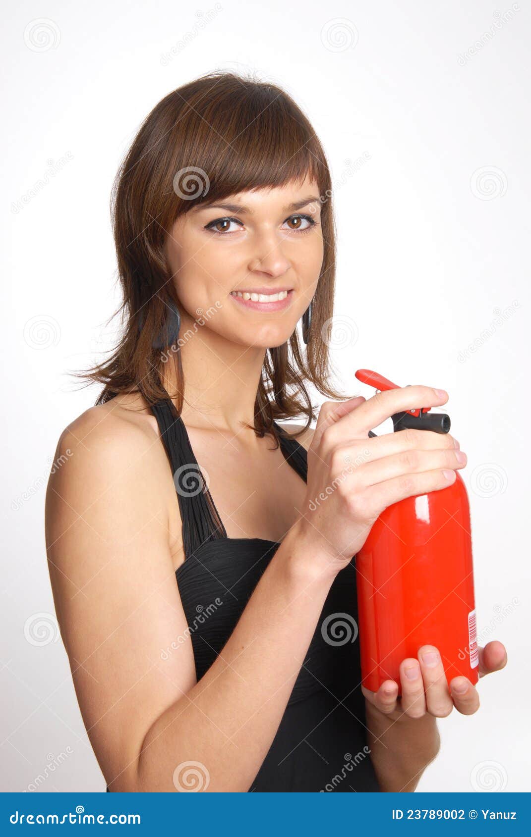Beautiful Woman with the Fire Extinguisher Stock Photo - Image of ...