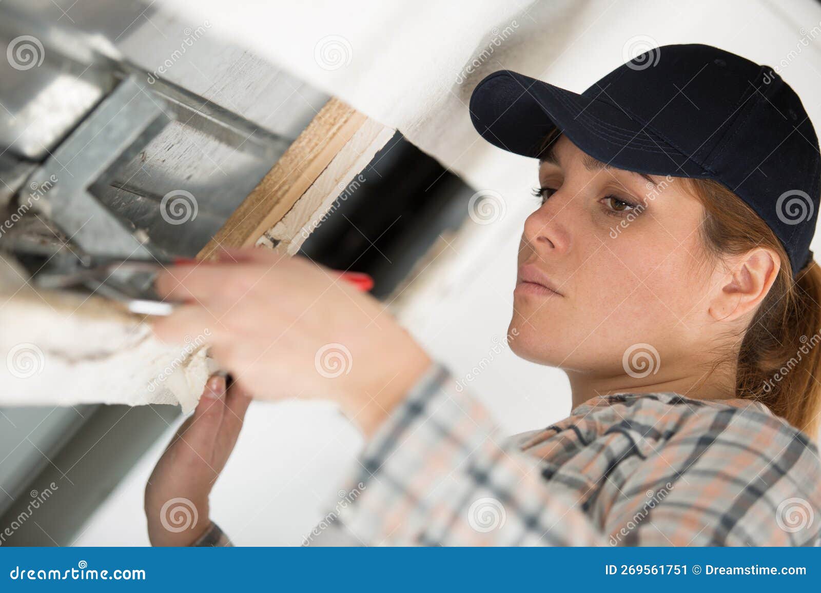Beautiful Woman Fixing Issue Stock Image - Image of fixing, plasterer ...