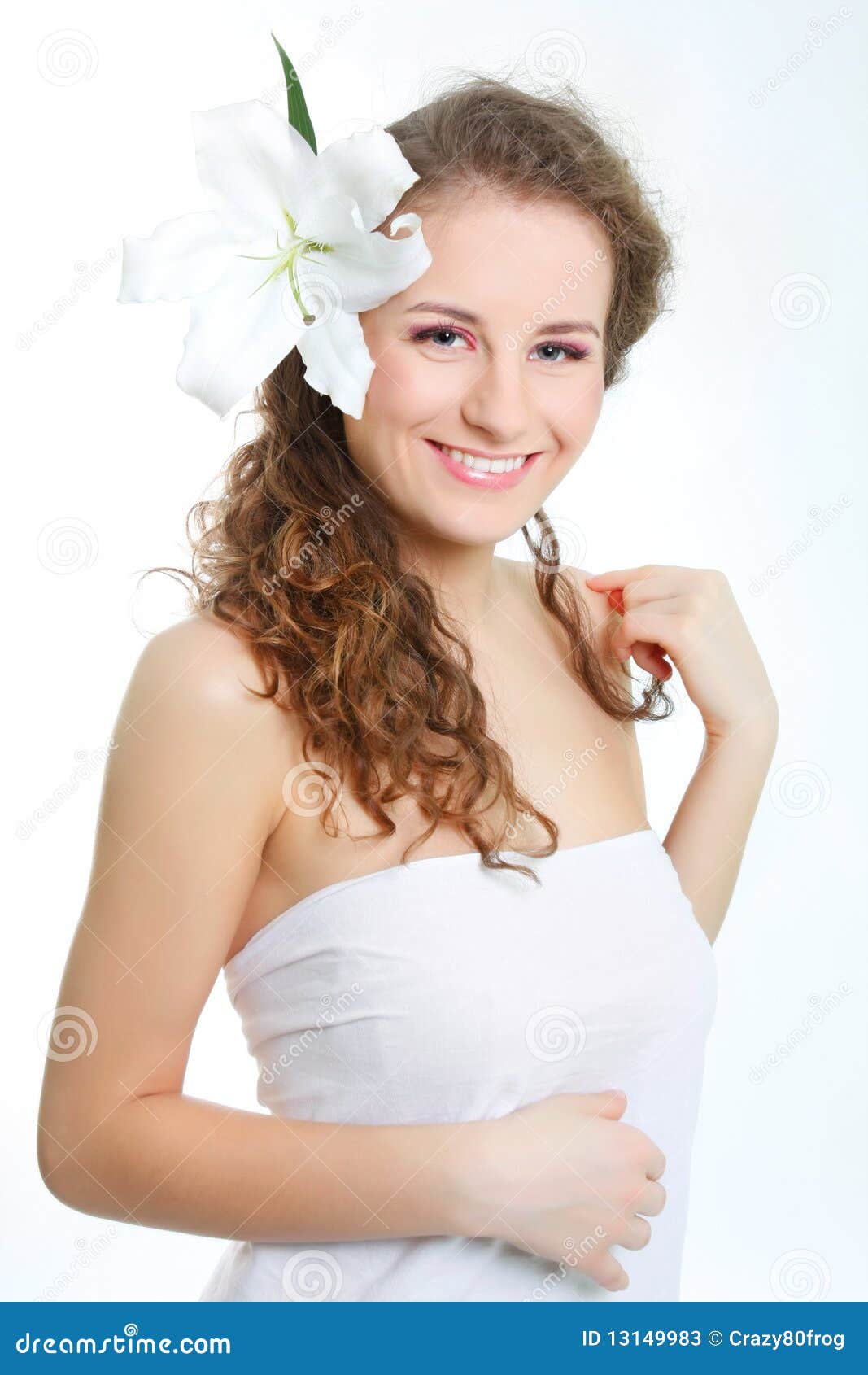 Beautiful Woman with Flower Stock Image - Image of joyful, beautiful ...