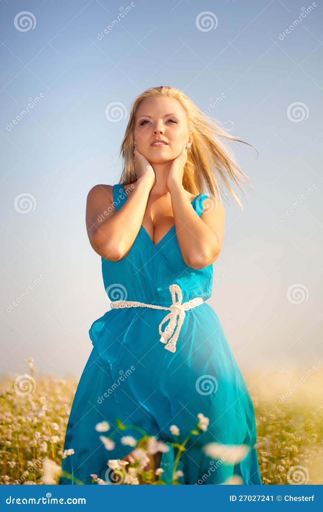 Beautiful Woman on Flower Field Stock Image - Image of field, leisure ...