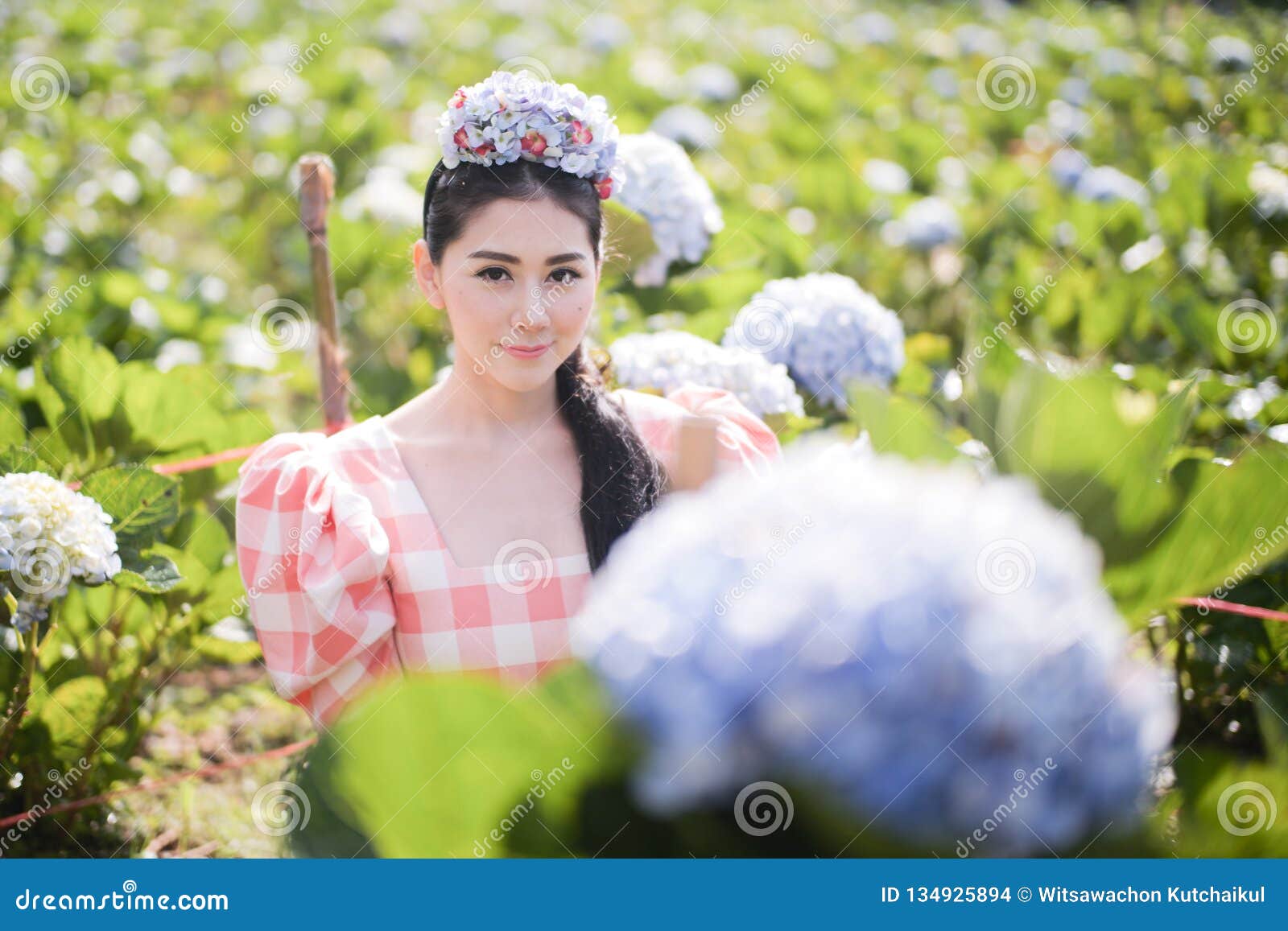 Beautiful Woman in the Flower Garden Stock Photo - Image of floral ...