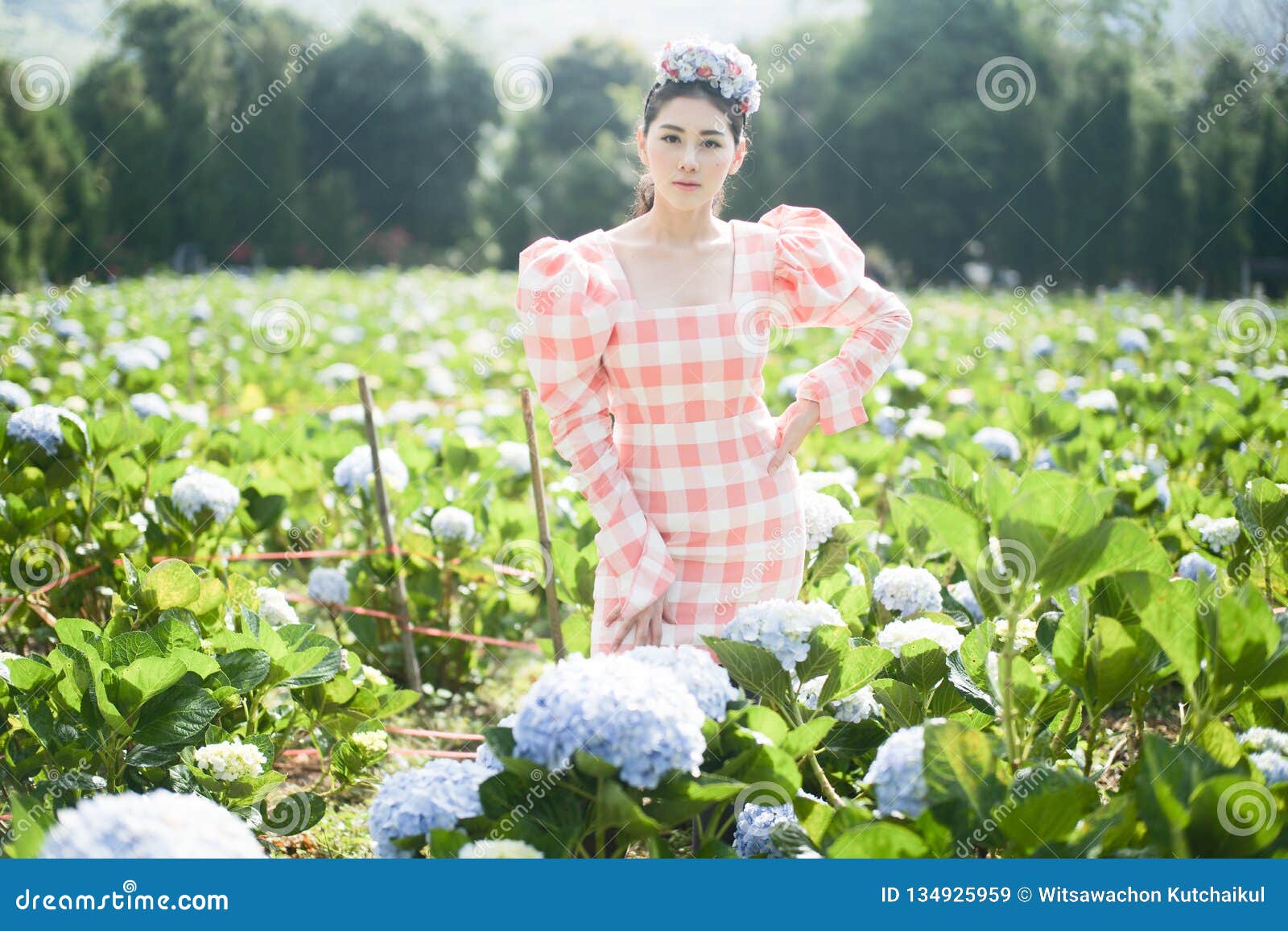 Beautiful Woman in the Flower Garden Stock Image - Image of happy ...