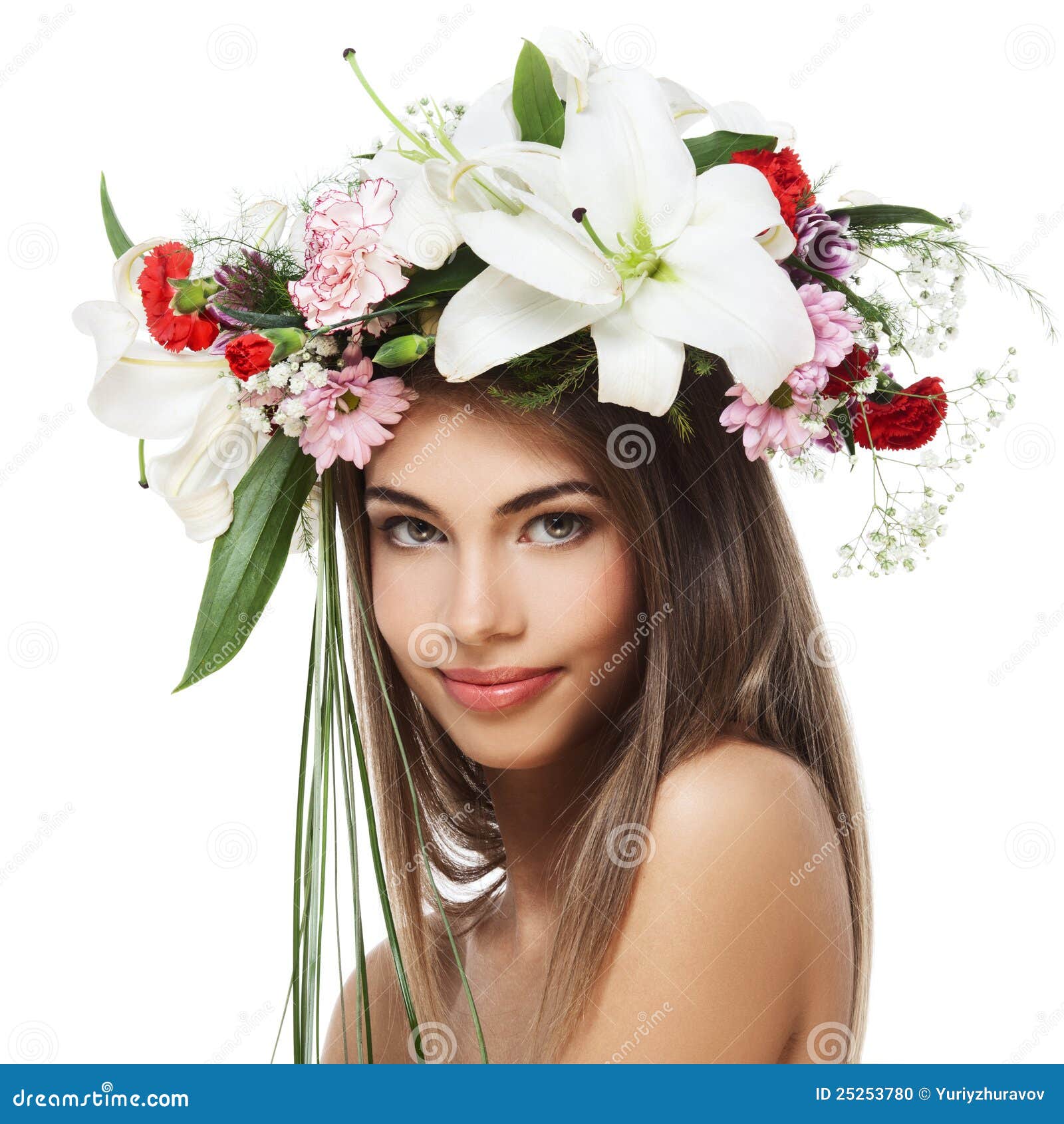 Beautiful Woman with Flower Wreath Stock Photo - Image of flower, hair ...