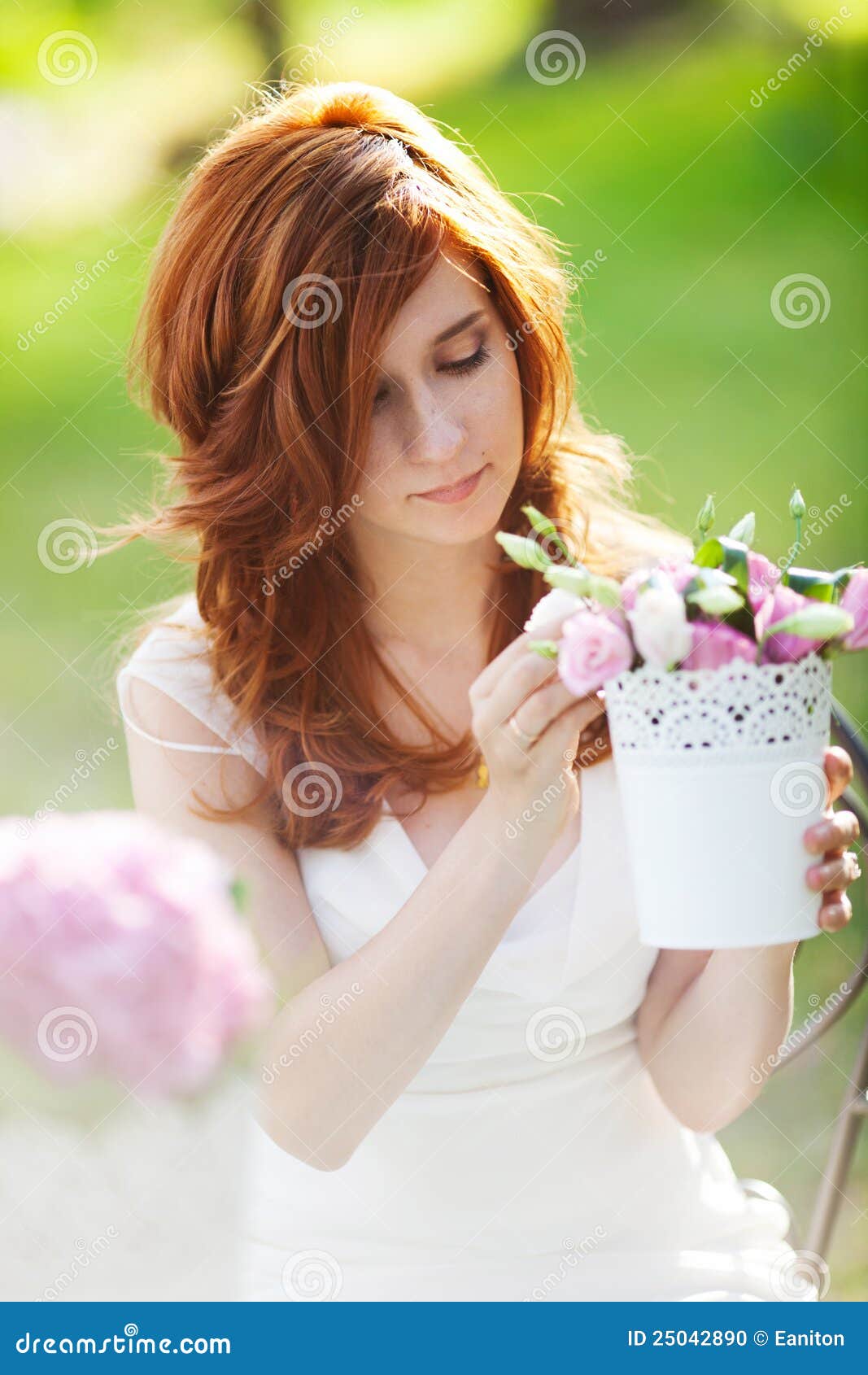 Beautiful Woman with Flowerpot Stock Photo - Image of decoration ...