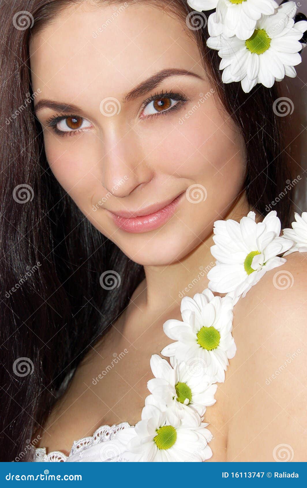 Beautiful Woman with Flowers Stock Image - Image of health, beautiful ...
