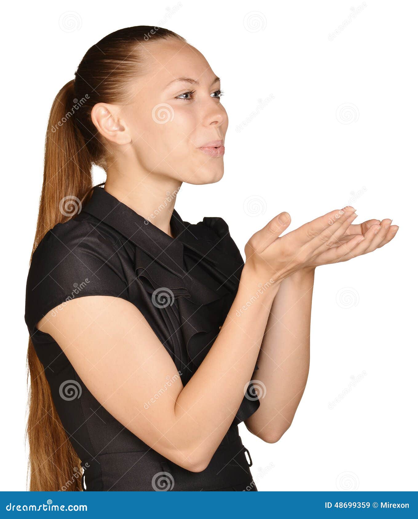 Beautiful Woman Folded Her Hands Together and Stock Image - Image of ...