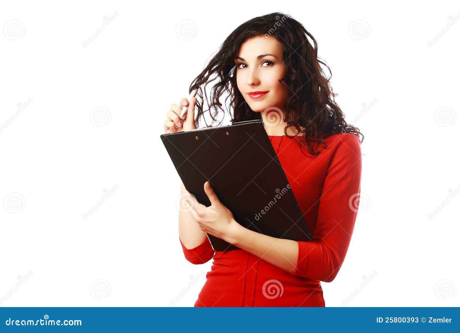 Beautiful Woman with Folder Filling a Form Stock Image - Image of ...