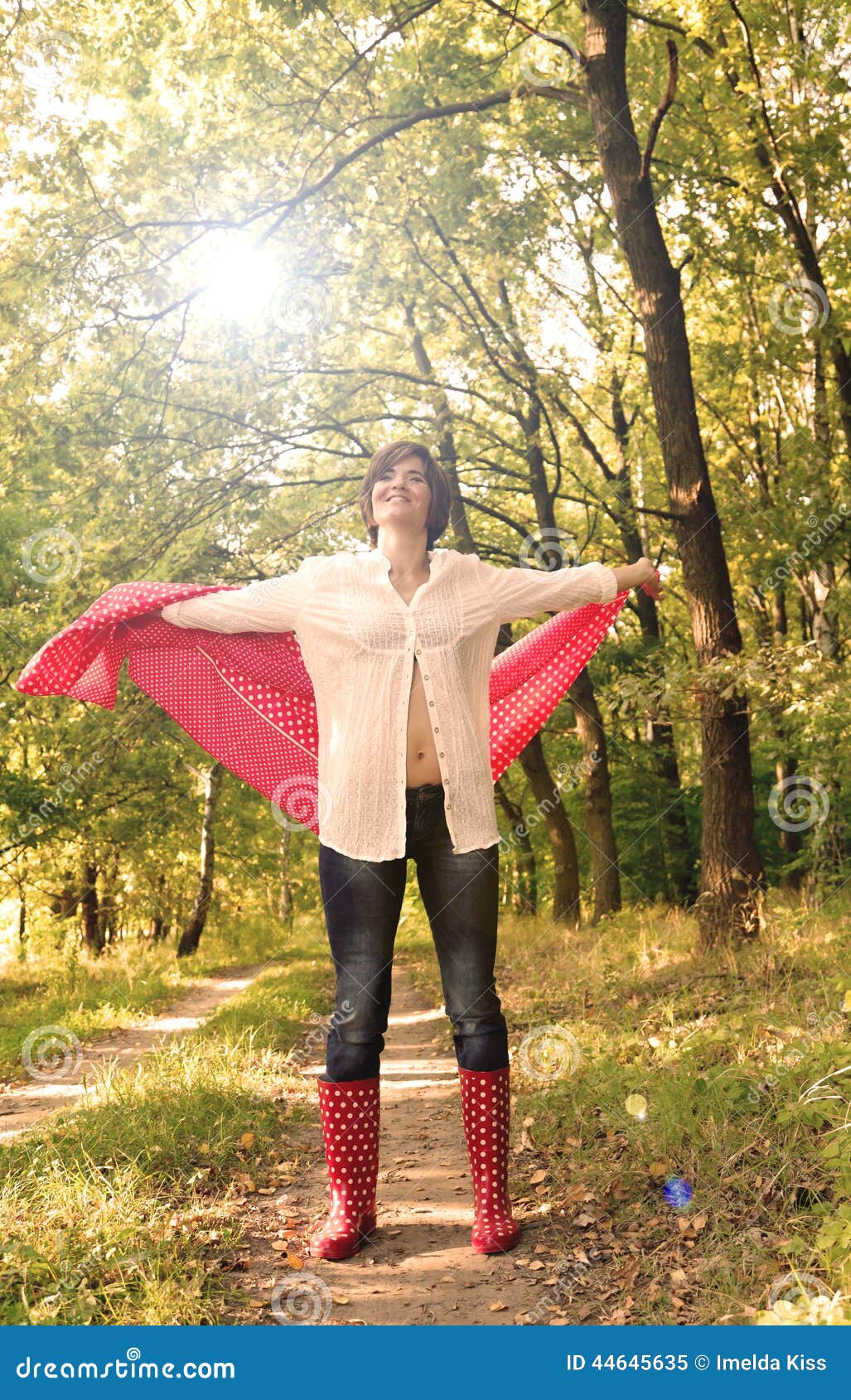 Beautiful Woman in the Forest Stock Image - Image of energetic, boots ...