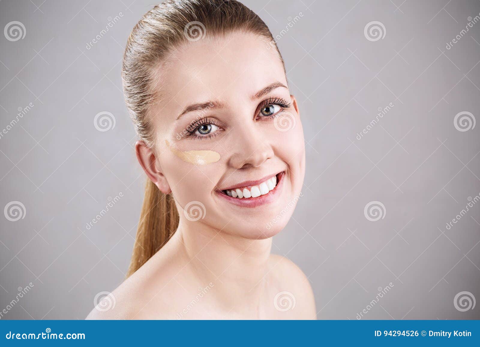 Beautiful Woman with Foundation Cream on Face. Stock Photo - Image of ...