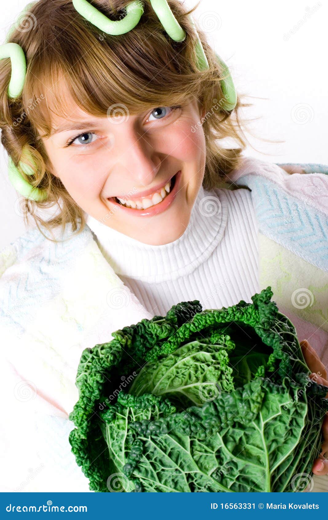 Beautiful Woman with Fresh Savoy Cabbage Stock Image - Image of food ...