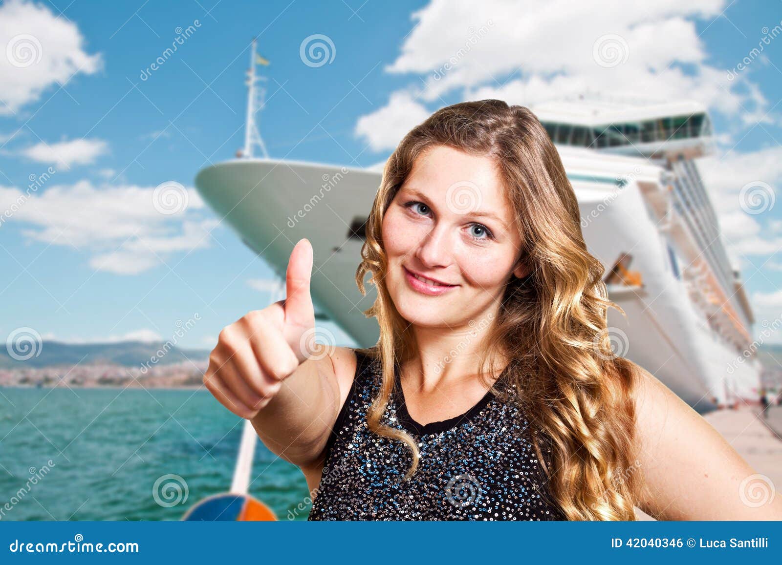 Beautiful Woman in Front of Cruise Ship Stock Photo - Image of vacation ...