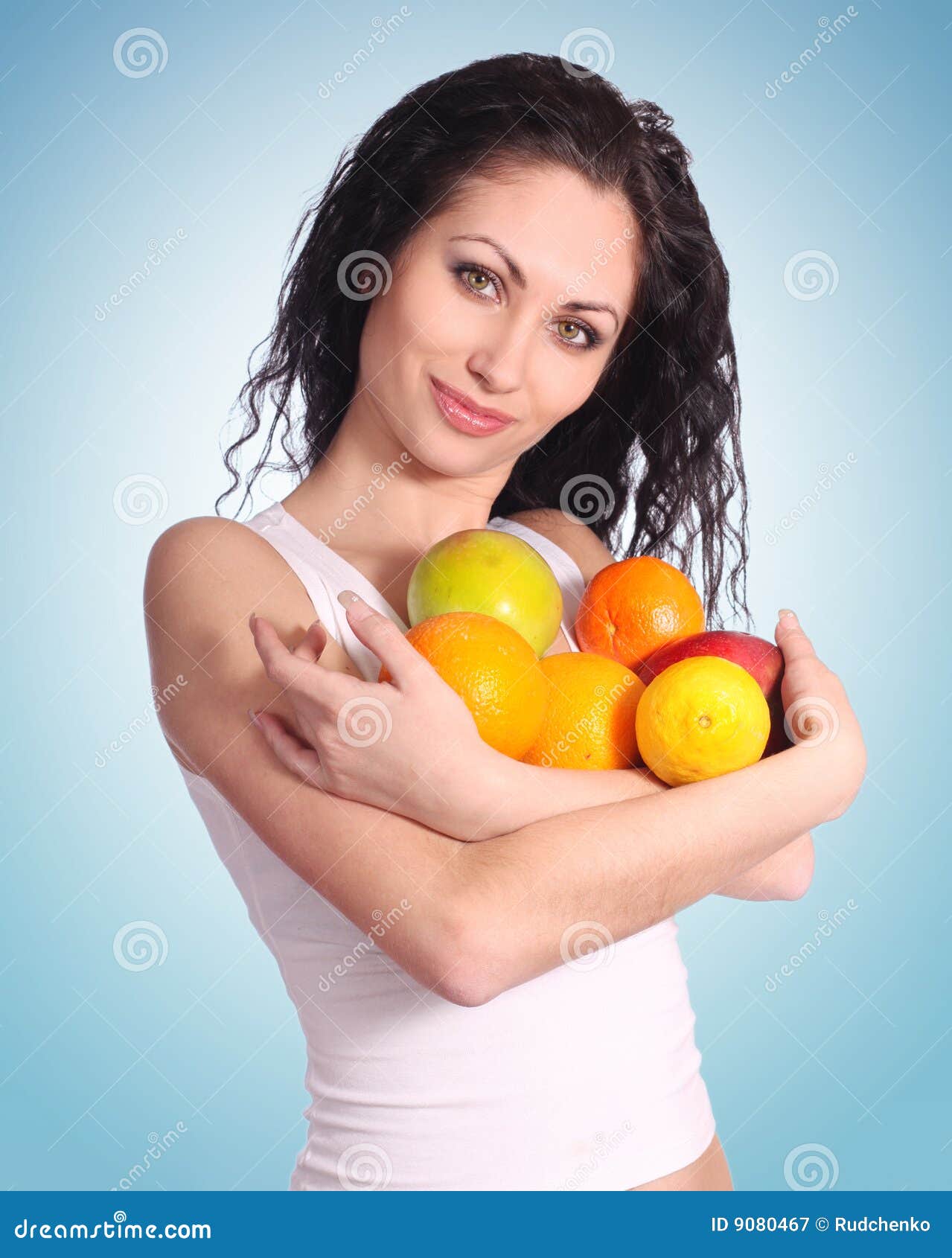 Beautiful woman with fruit stock image. Image of cheerful - 9080467