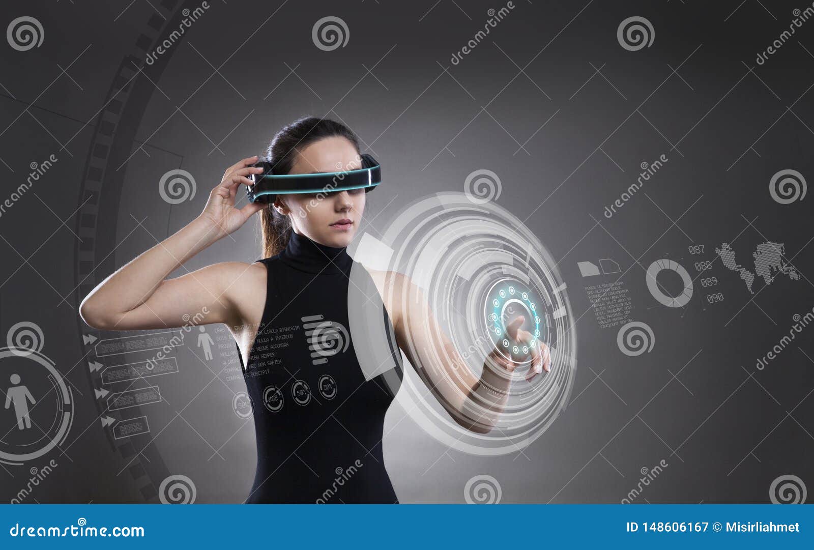 Beautiful Woman with Futuristic Glasses Stock Image - Image of network ...
