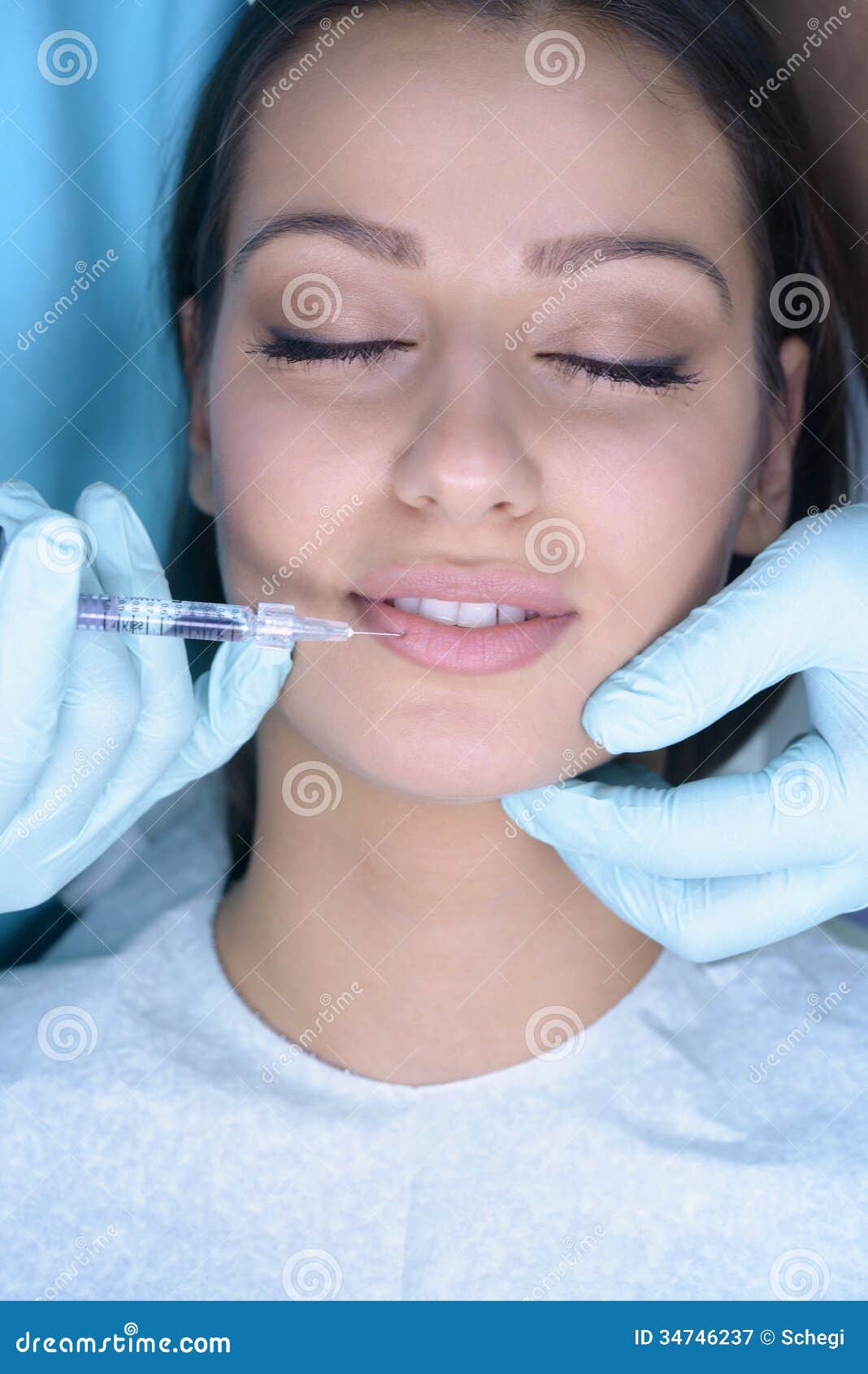 Beautiful Woman Gets an Injection in Her Face Stock Image - Image of ...