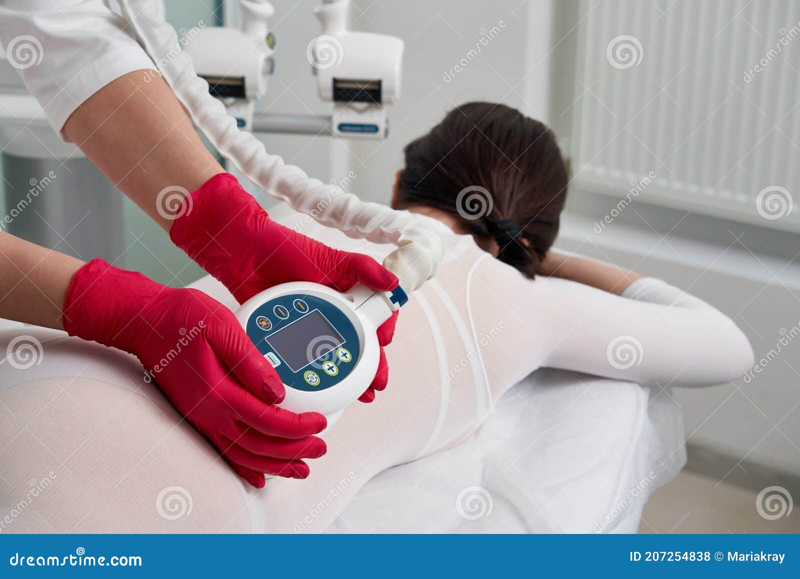 Beautiful Woman Getting Beauty Cellulite Therapy With Lpg Machine Stock