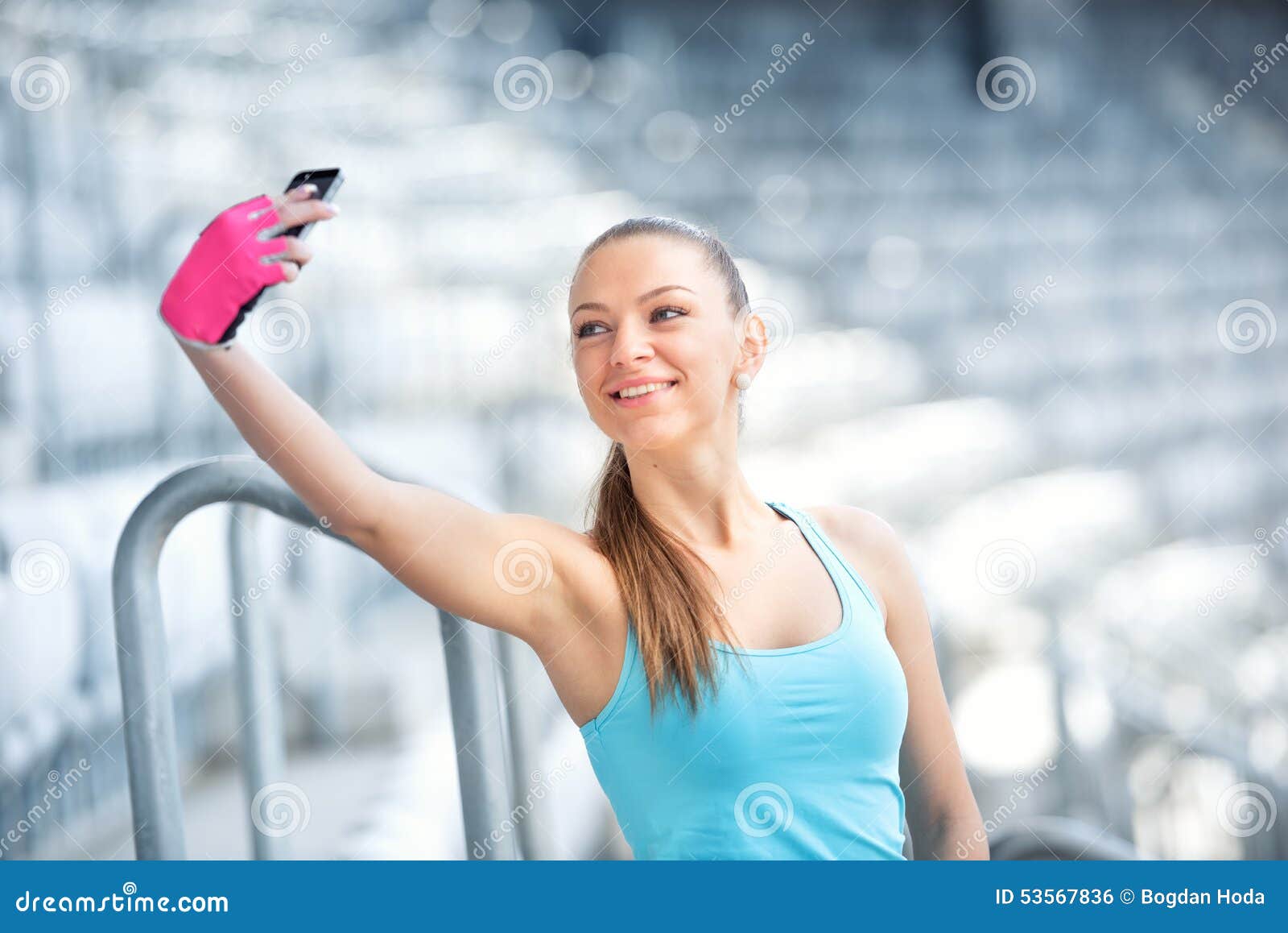 Beautiful Woman Girl Taking Selfies While Training Fitness Concept