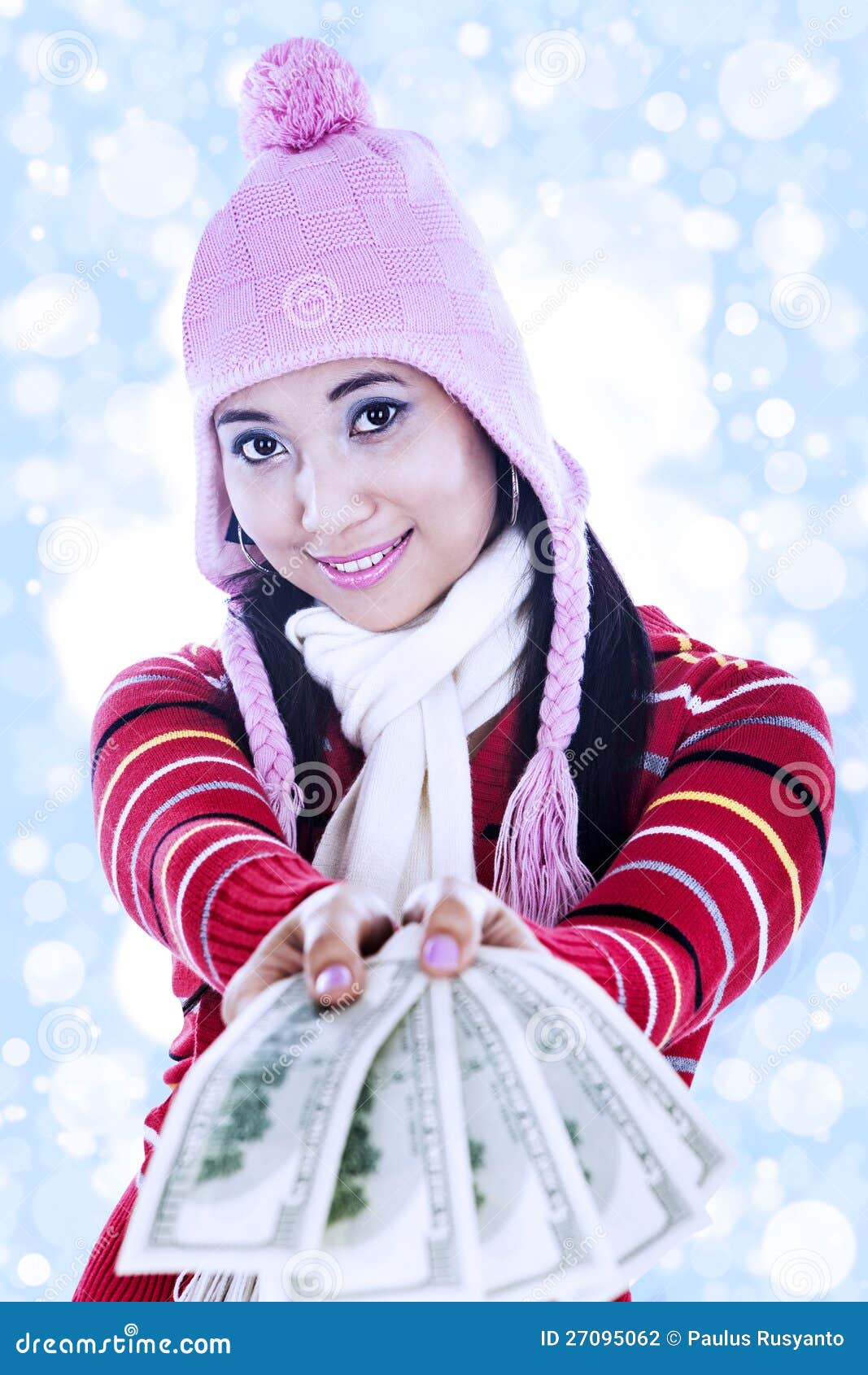 Beautiful Woman Giving Dollar Bills Stock Photo - Image of celebration ...