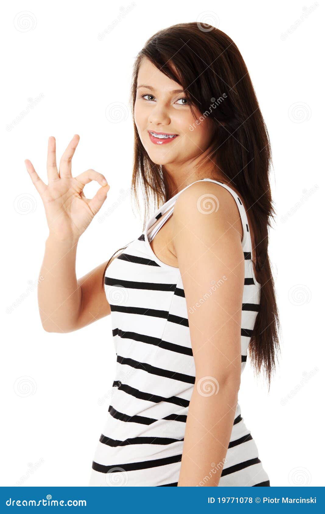 Beautiful Woman Giving Perfect Gesture Stock Photo - Image of isolated ...