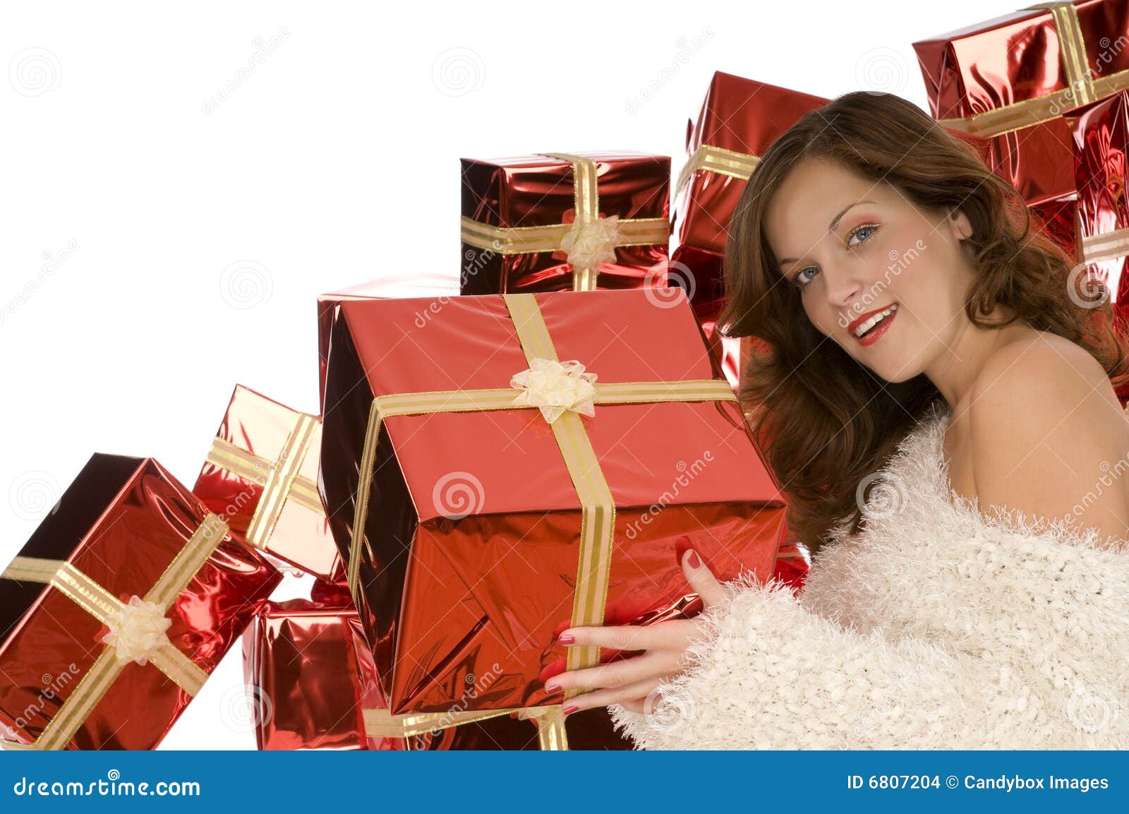 Beautiful Woman Giving a Present Stock Photo - Image of december ...
