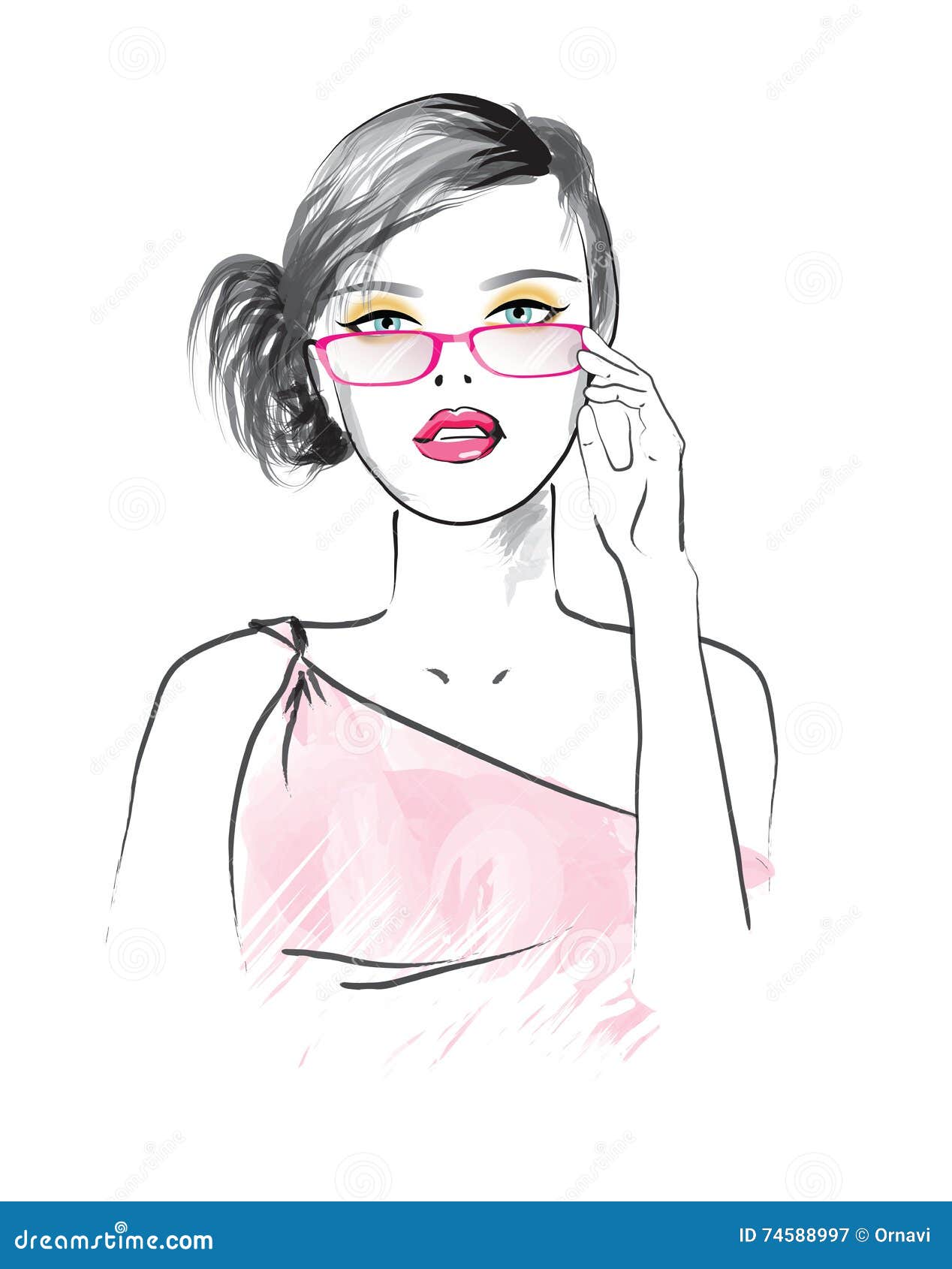 Beautiful Woman In The Glasses Stock Vector Illustration Of Hand