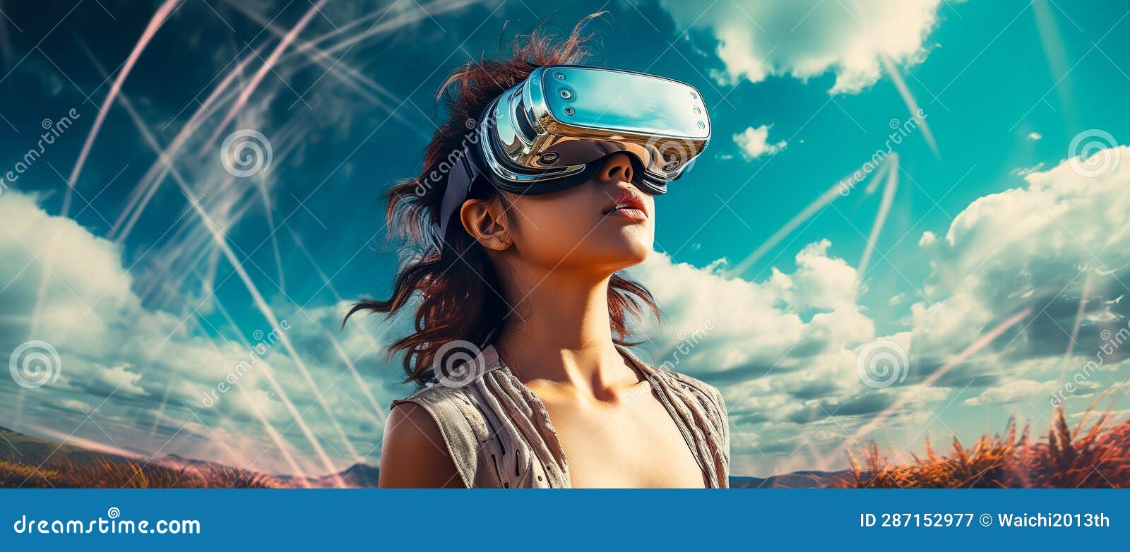 Beautiful Woman With Glasses Of Virtual Reality Augmented Reality