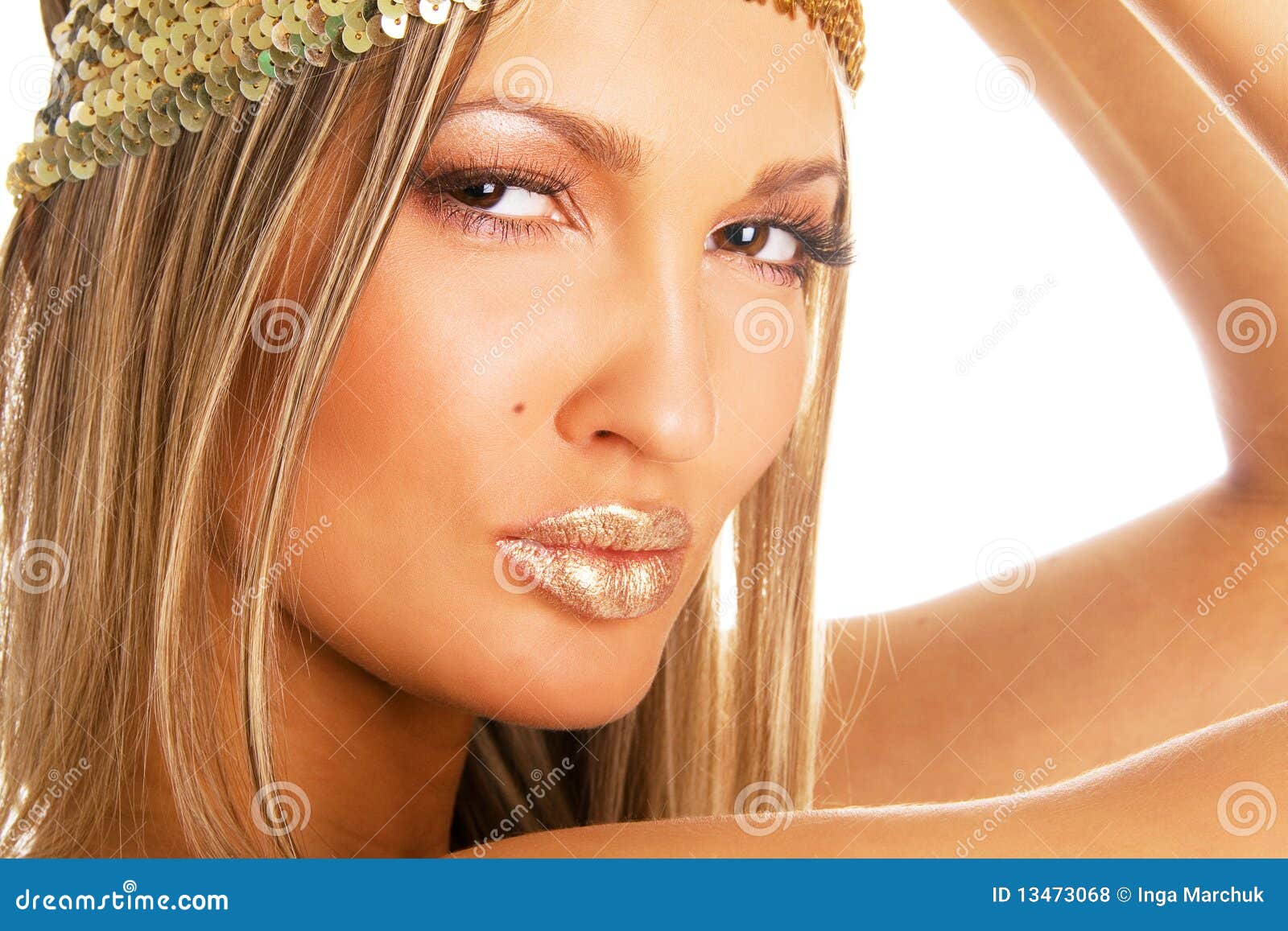 Beautiful Woman with Golden Lips Stock Photo - Image of face, chic ...